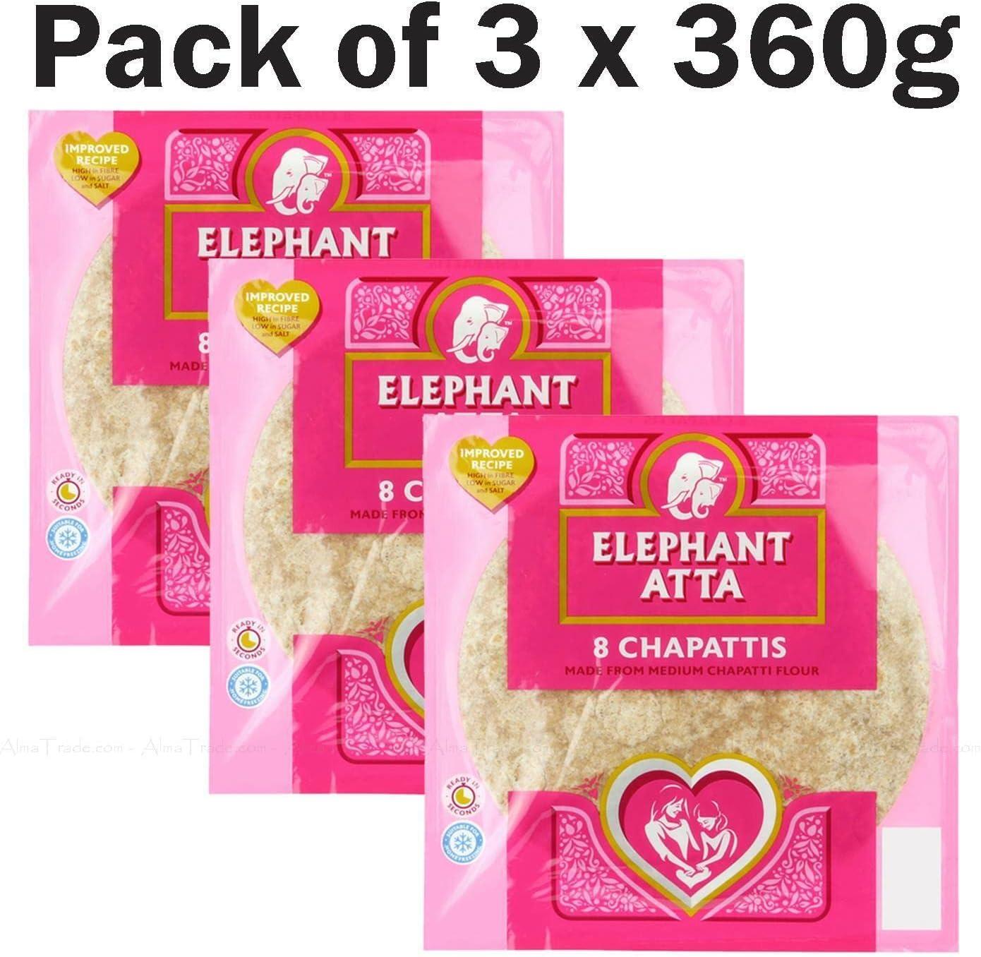 Elephant Atta Made from Medium Chapatti Flour 3x8 Pcs Halal Bread Pack ...
