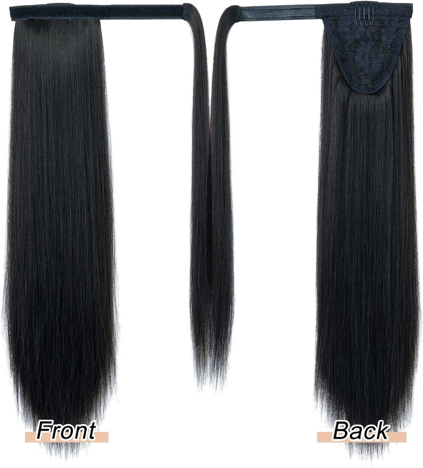 Yamel Ponytail Extension Black Long Straight 20 Inch Upgrade Wrap ...