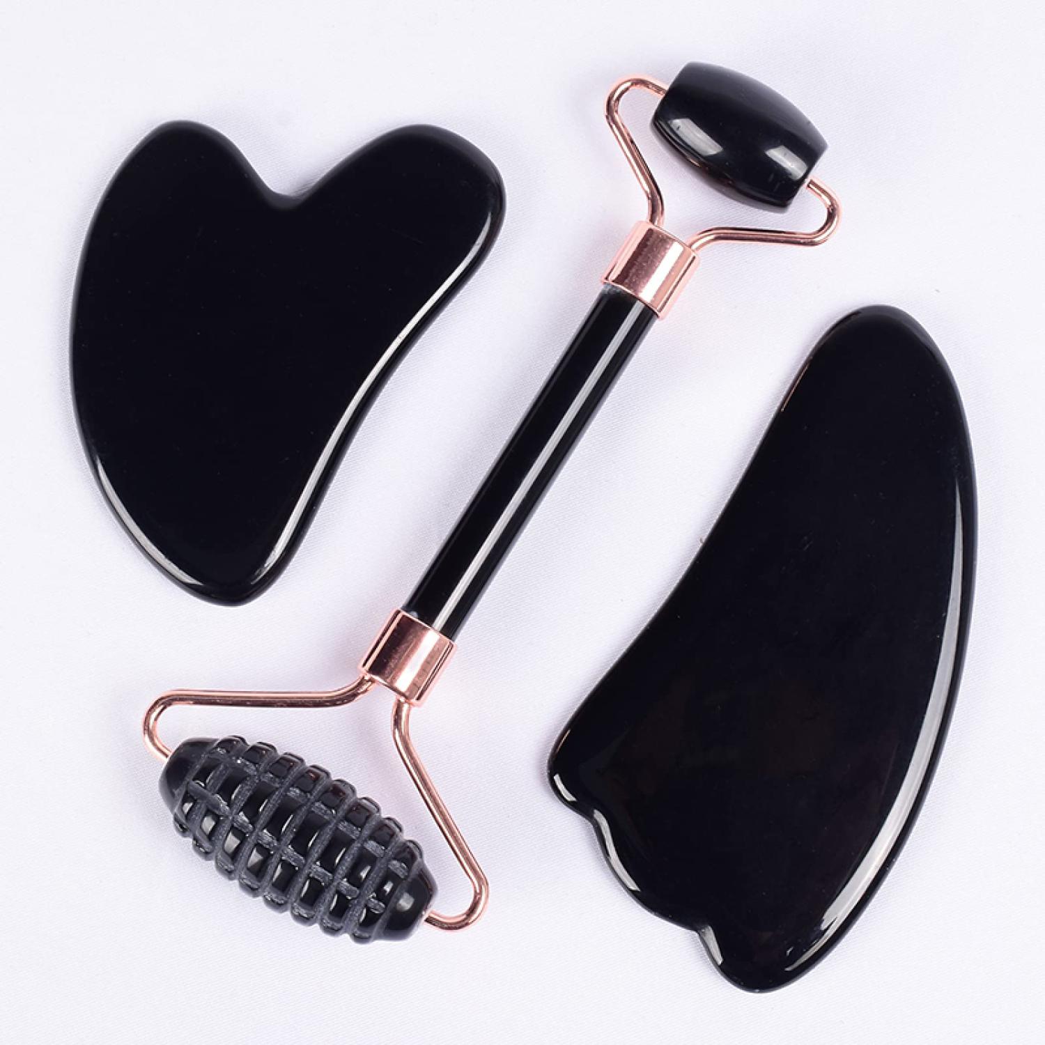 Zouti Jade Sawtack Facial Scooter & Gua Sha Tool Set - Natural Black ...