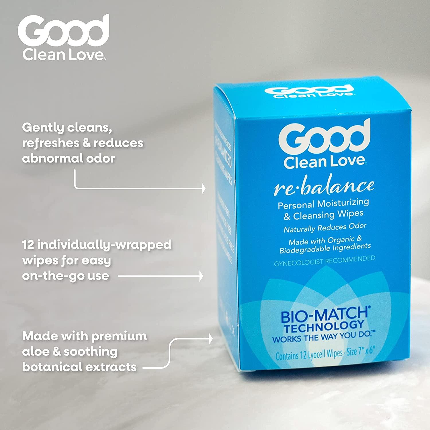 Good Clean Love Rebalance Wipes - pH-Balanced Feminine Hygiene, 12 Odor ...