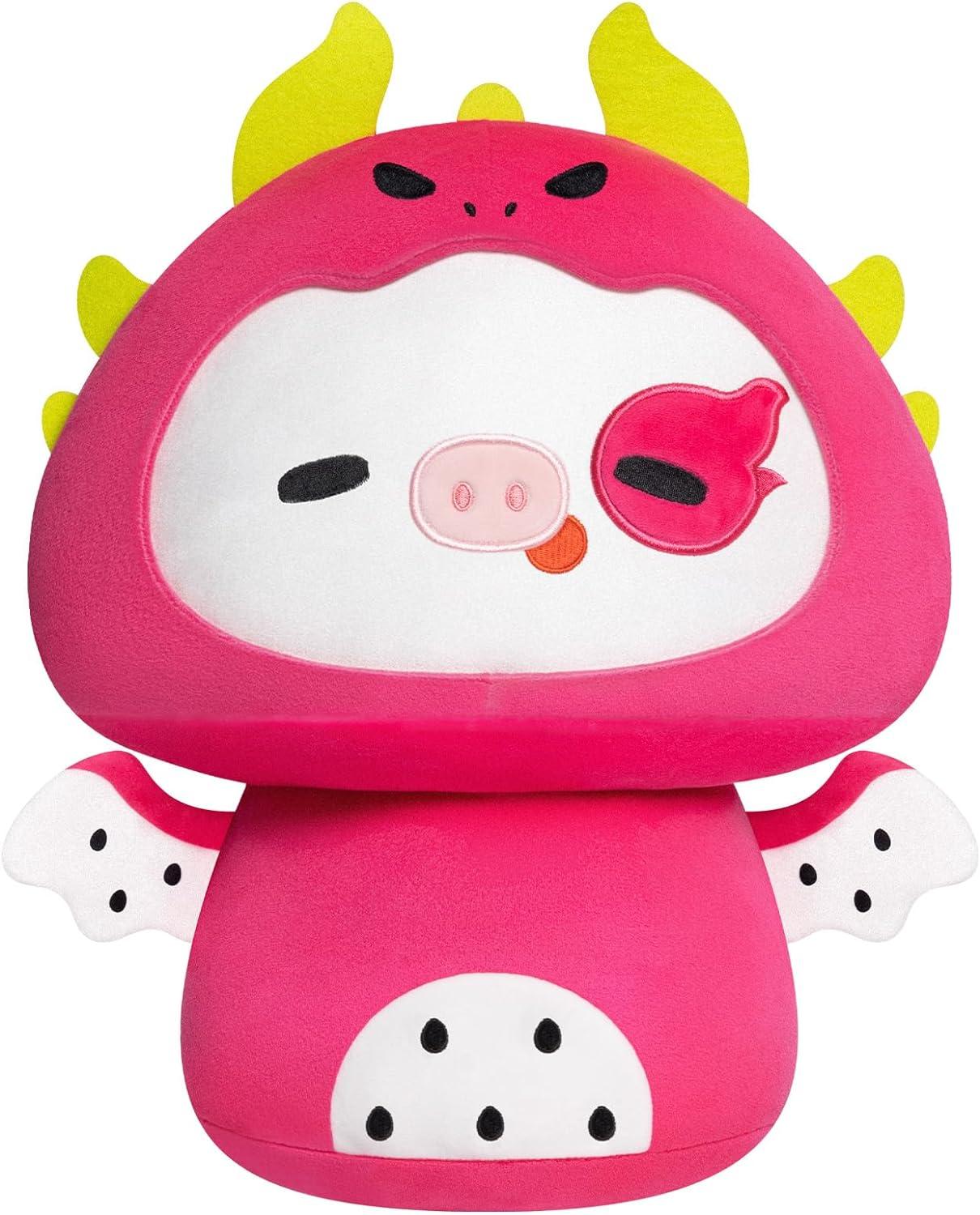 Mewaii 8'' Cow Mushroom Pillow Plush Toy (Dragon Fruit Headgear ...