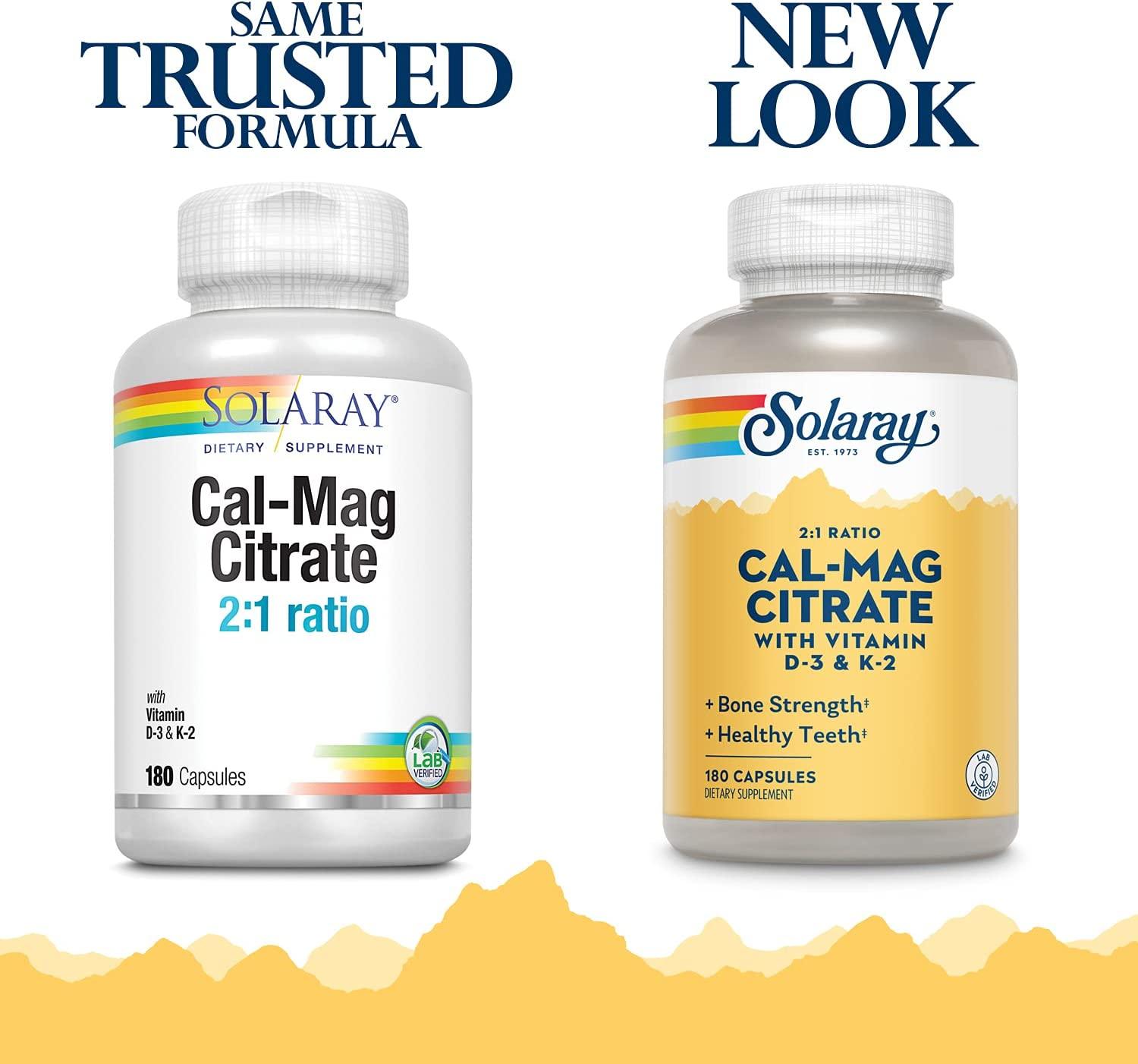 Solaray Cal-Mag Citrate 180 Capsules | Optimal 2:1 Calcium-Magnesium ...