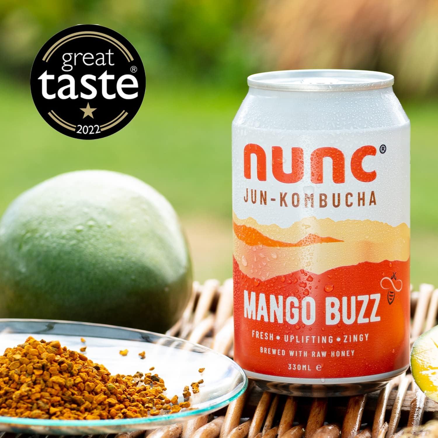 Nunc Jun-Kombucha Mango Buzz (12 x 330ml) - Premium Green Tea & Raw Honey - Refreshing Sparkling ...