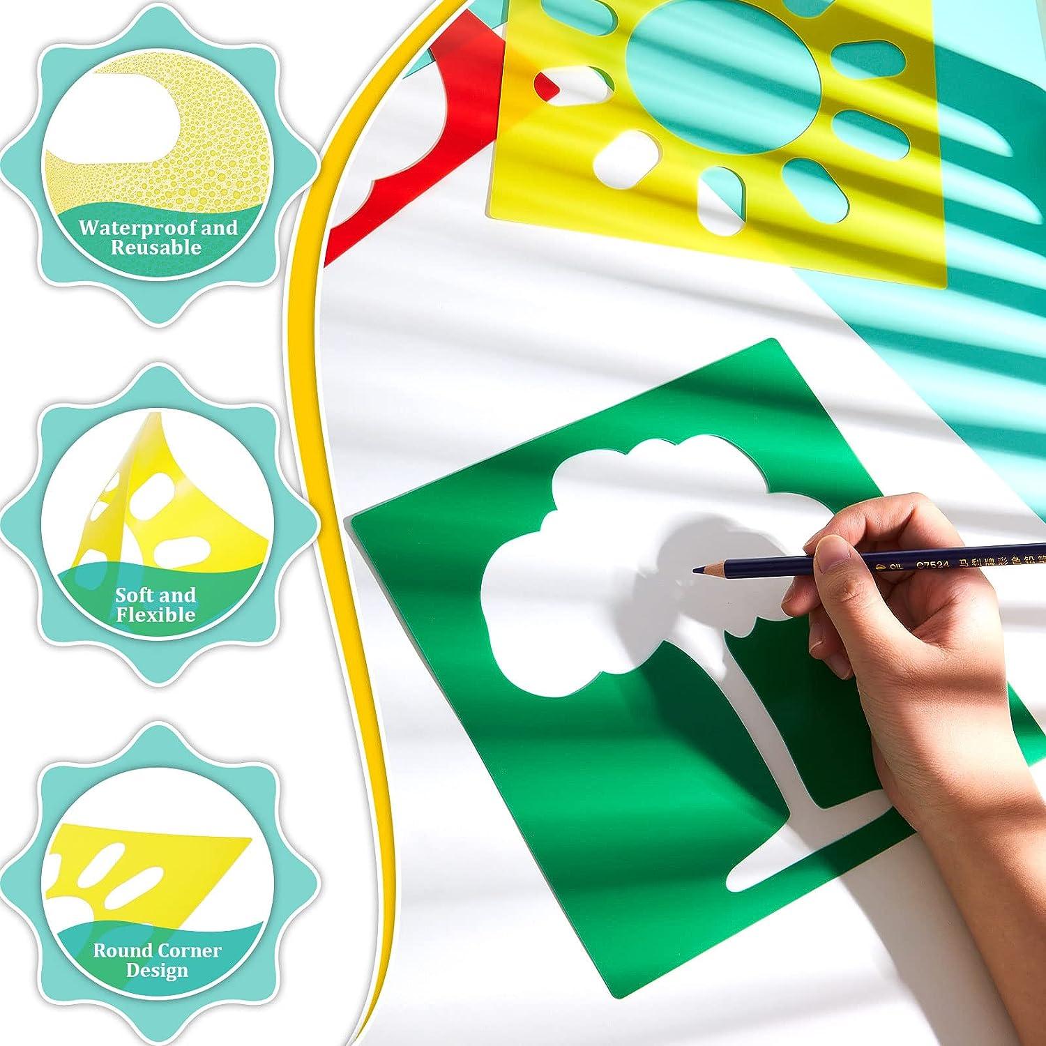 24 Piece Primary Style Kids Stencils Set - Large Washable Geometric and ...