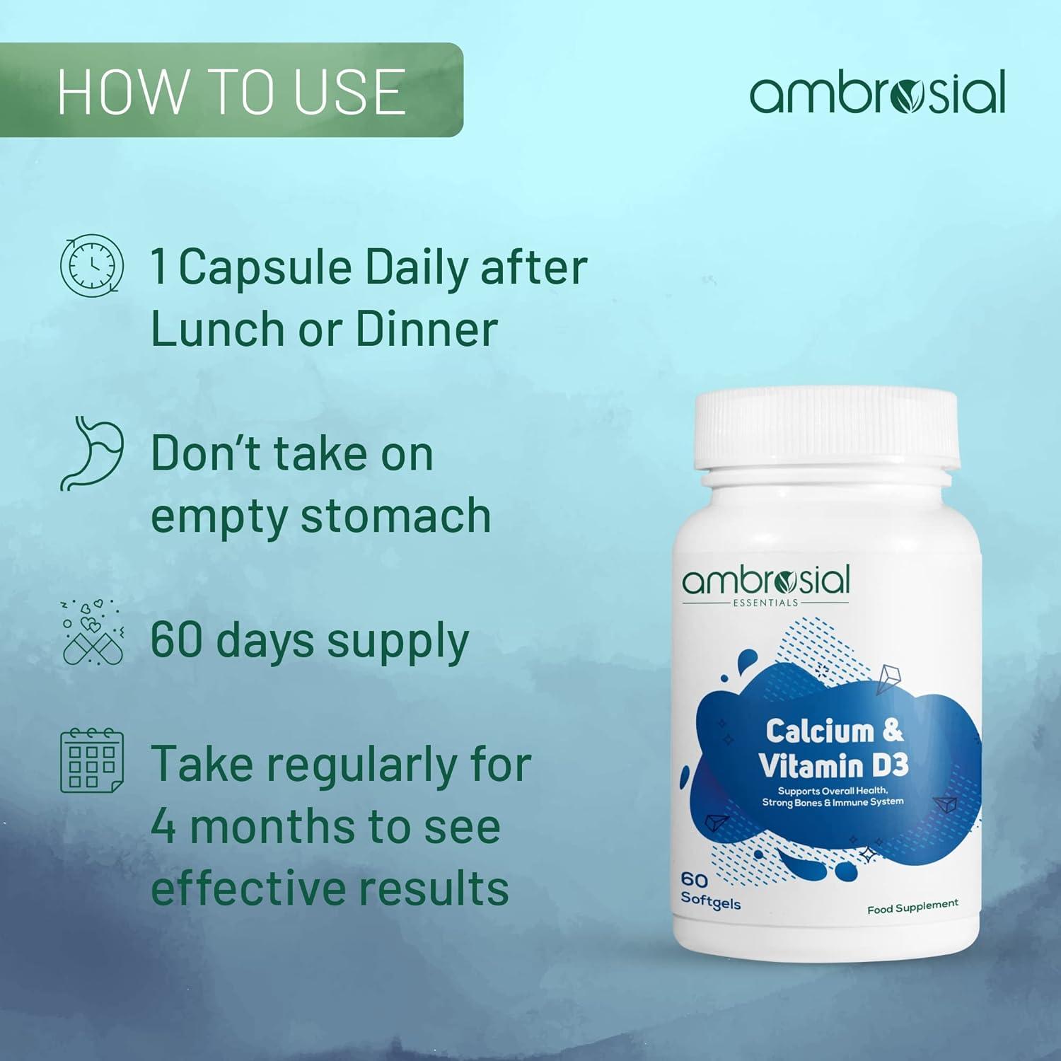 AMBROSIAL High Potency Calcium & Vitamin D3 Tablets - 60 Softgels ...