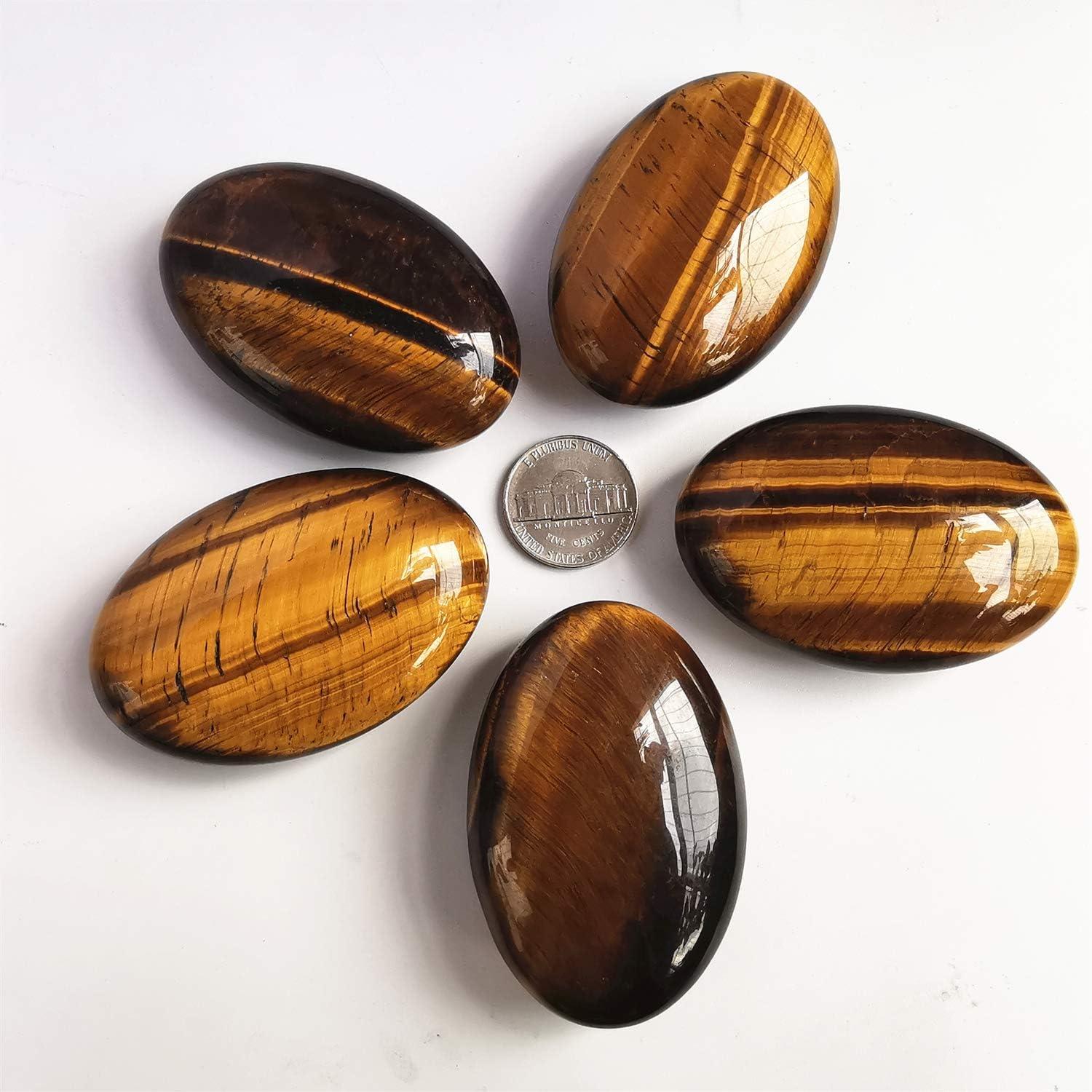 Manekieko Natural Tiger Eye Worry Stones Oval Healing Crystals for ...