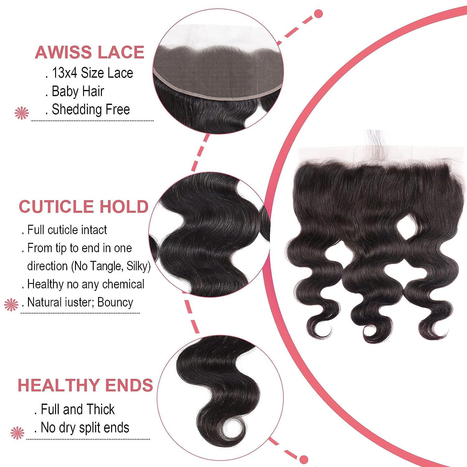12 Body Wave HD Lace Frontal Closure- 10A Brazilian Virgin Human Hair ...