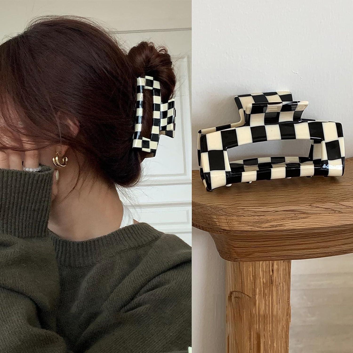 Checkered Hair Clip Claw Set - Black and White Checker Series - 2 Pack ...