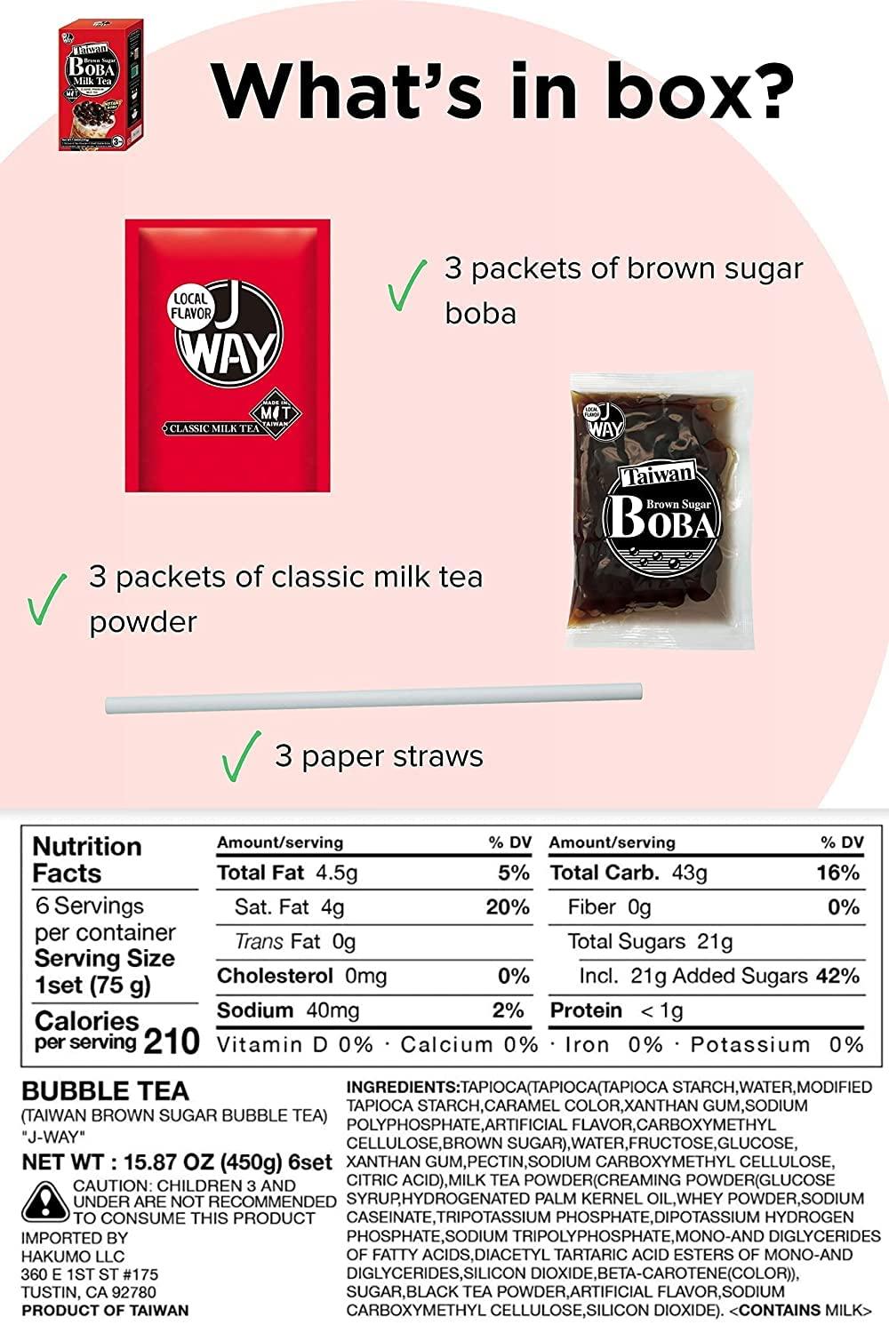 J WAY Instant Boba Bubble Pearl Milk Tea Kit - Brown Sugar Tapioca Boba ...