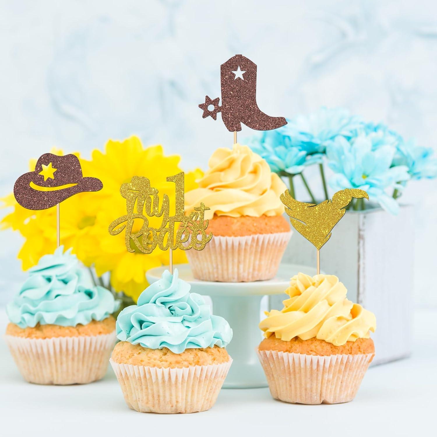 24Pcs My 1st Rodeo Cupcake Toppers Cowboy Cowgirl 1st Birthday Cupcake ...