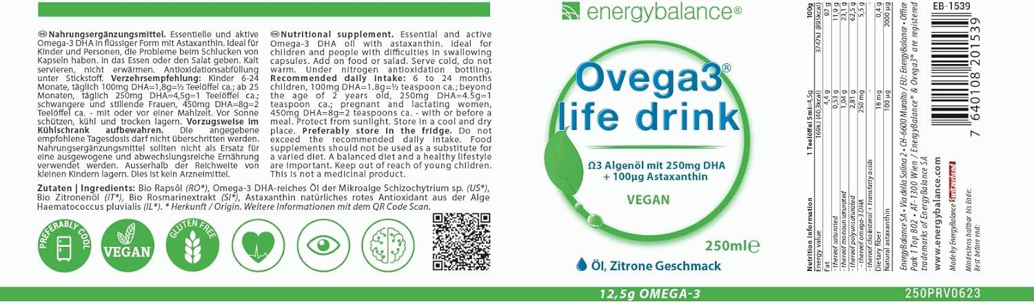 OVEGA3 LIFE Drink 250ml - Vegan DHA Algae Oil with Lime Flavor ...