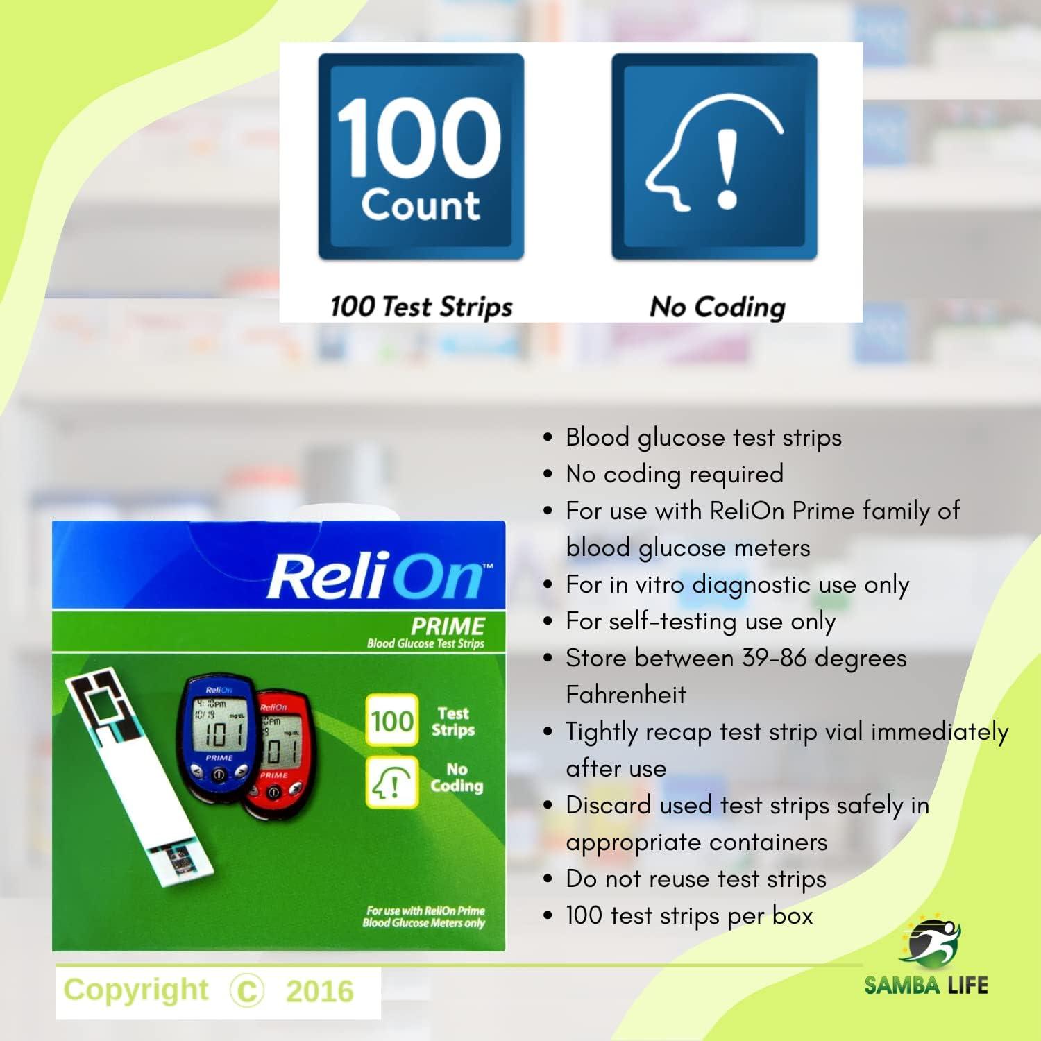 ReliOn Prime Blood Glucose Test Strips 100 Ct Bundle + SAMBA LIFE eBook ...