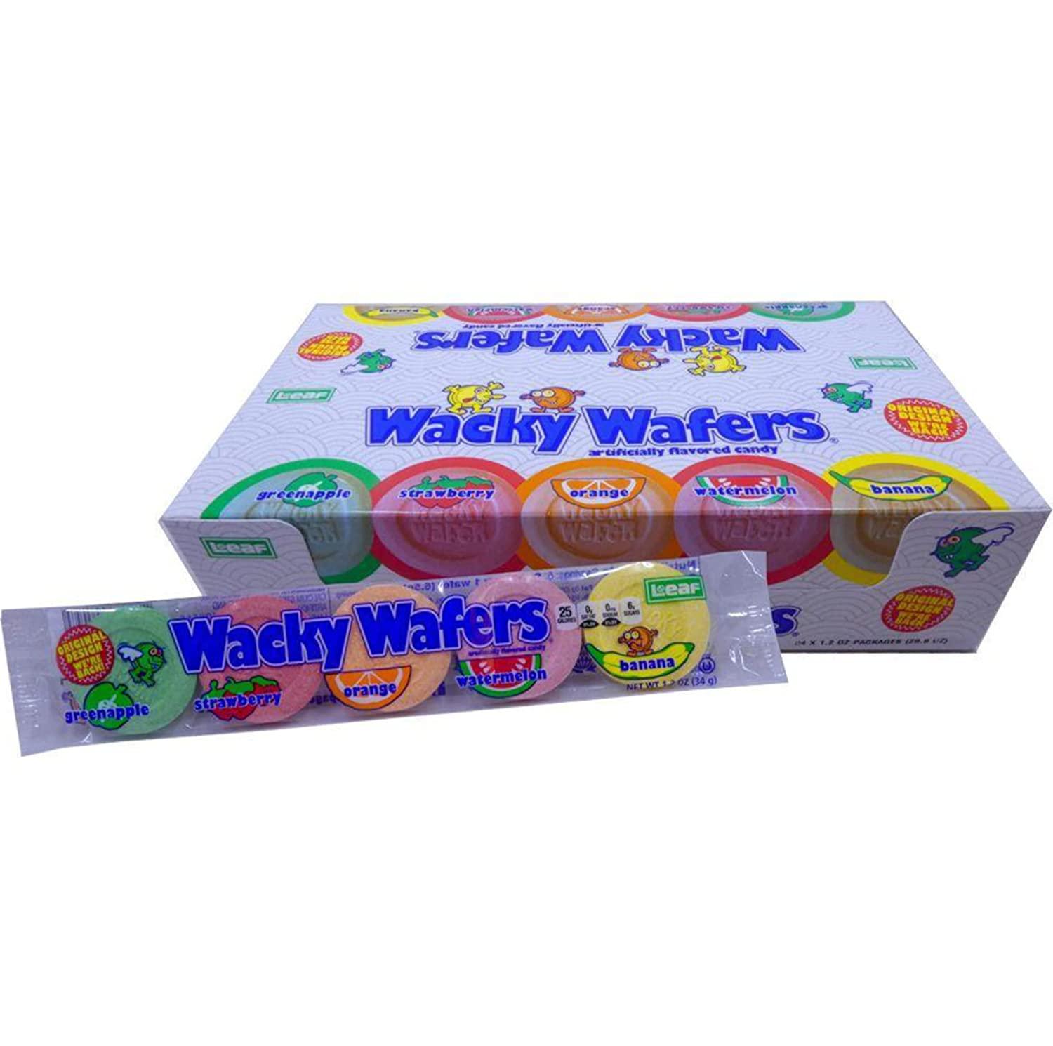Leaf Wacky Wafers Candy Box - 24 Packs (1.2oz) - Banana, Green Apple ...