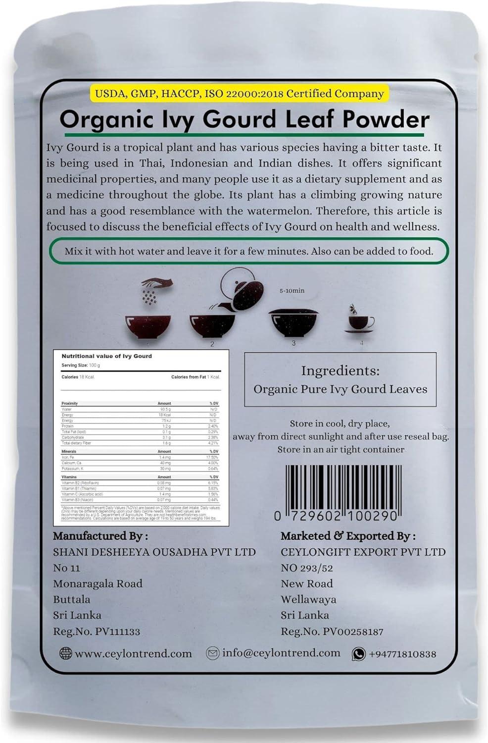Organic Ivy Gourd Leaf Powder - 100% Pure, Fresh, GMO-Free, No ...
