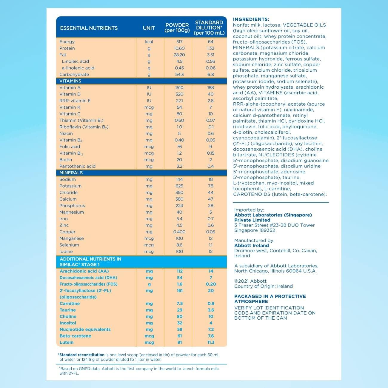 Similac Infant Formula Imported with 2-FL HMO Baby Formula Powder 850 g ...