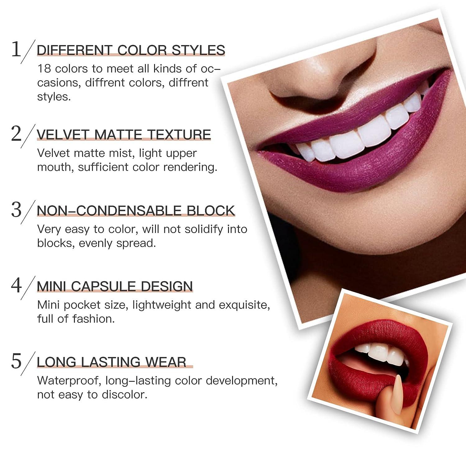 LSxia 18 Colors Capsule Pills Lipstick Set - Long Lasting Matte ...