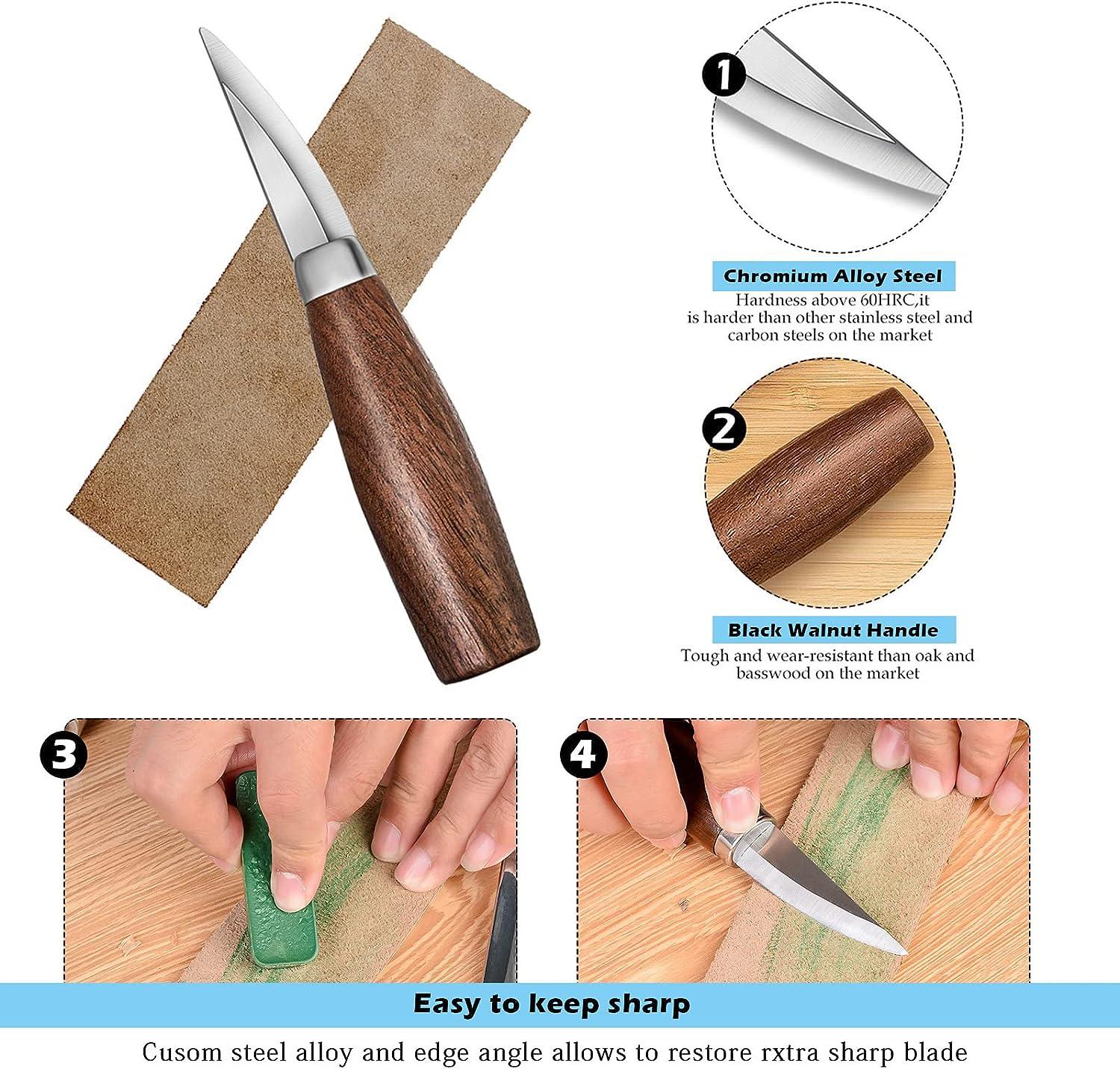 Wood Carving Tools Set with 6pcs SK2 Carbon Steel Knives - Beginner's ...