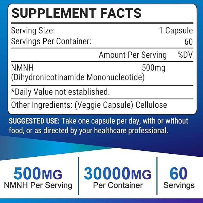 Dihydronicotinamide Mononucleotide (NMNH) 500mg NAD Supplement - Boost NAD+ Levels for Anti ...