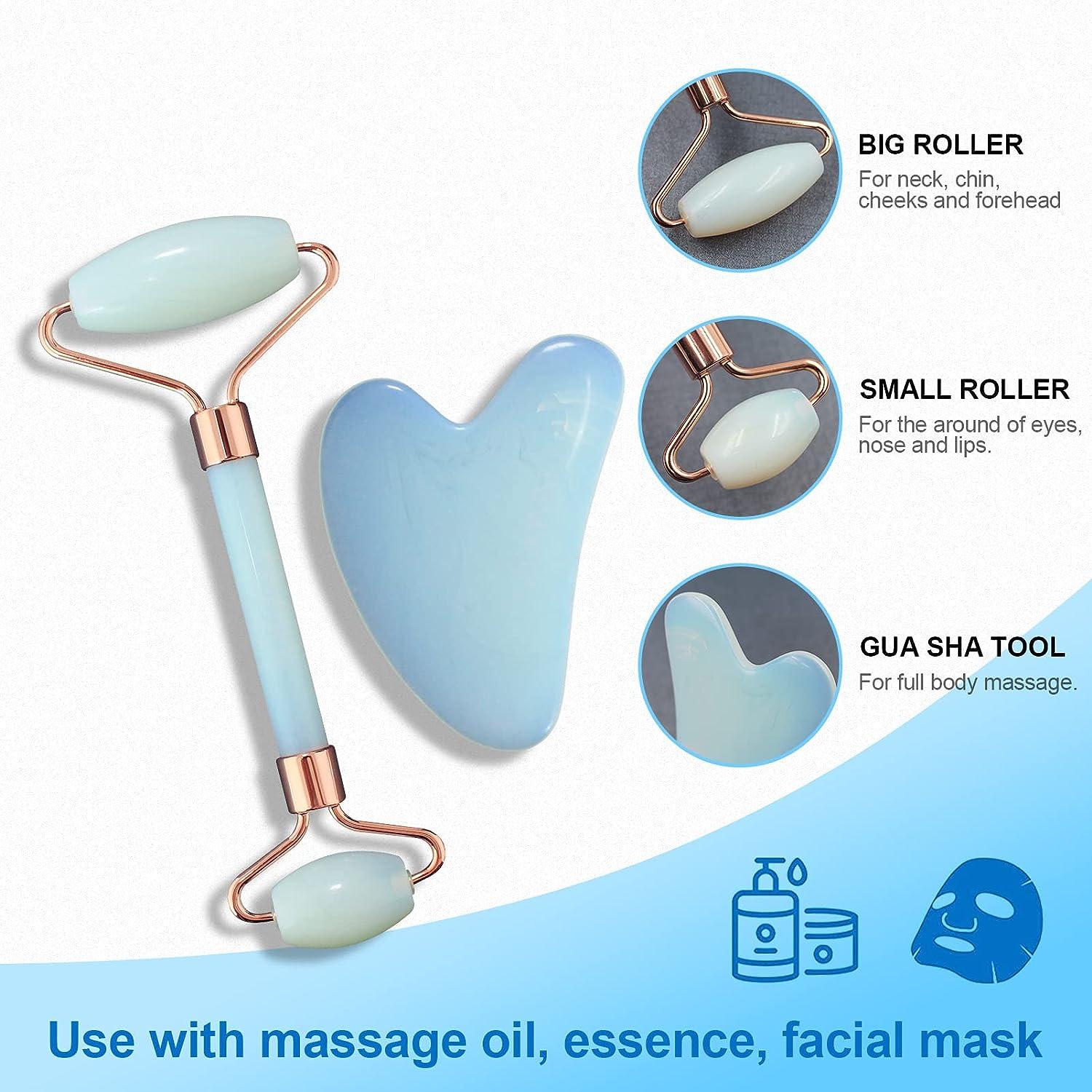 ZUKIMM Jade Facial Roller and Gua Sha Stone Set - Skincare Tools for ...