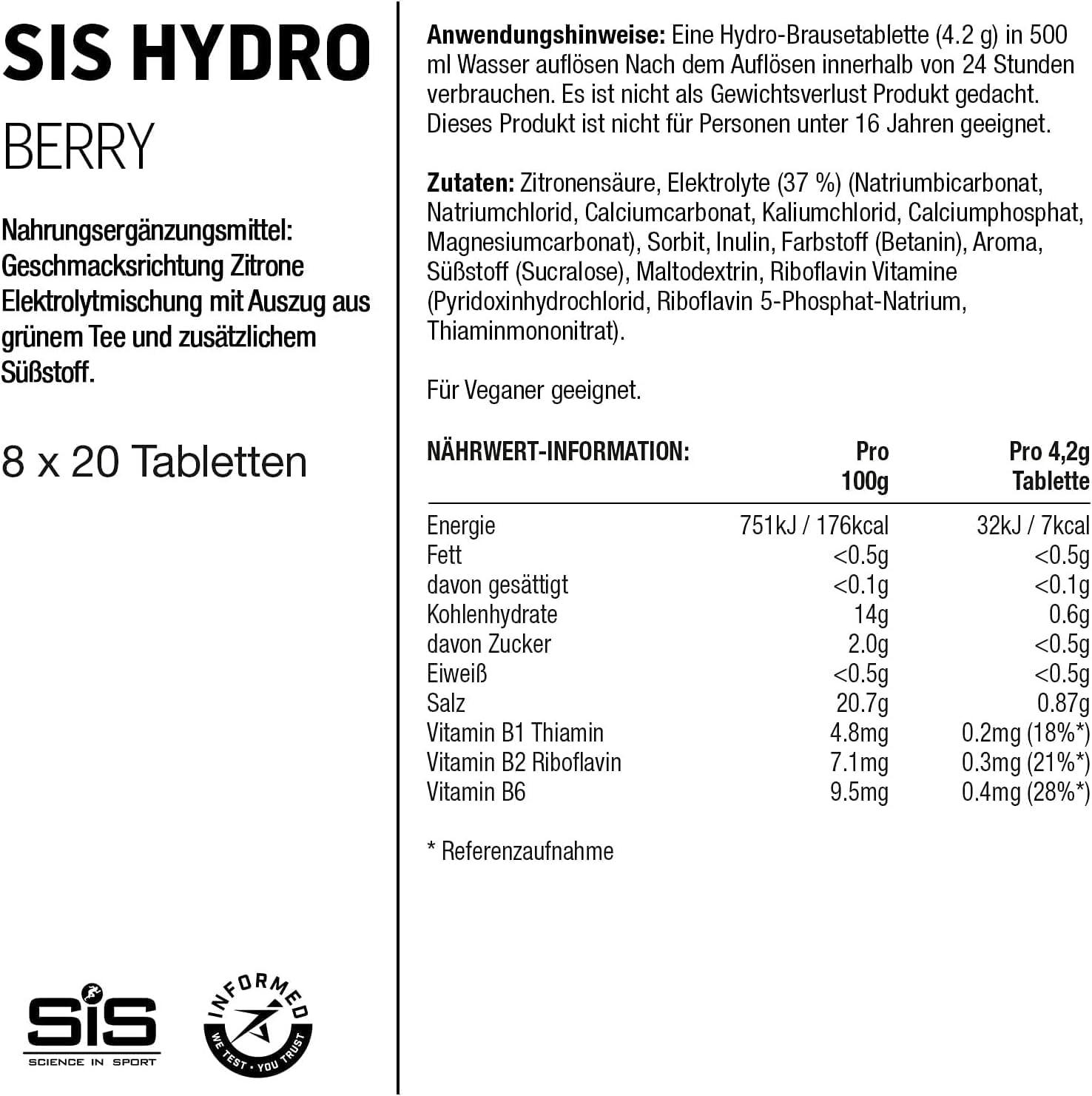 Science In Sport Hydro Hydration Tablets Berry Flavour - 60 ...