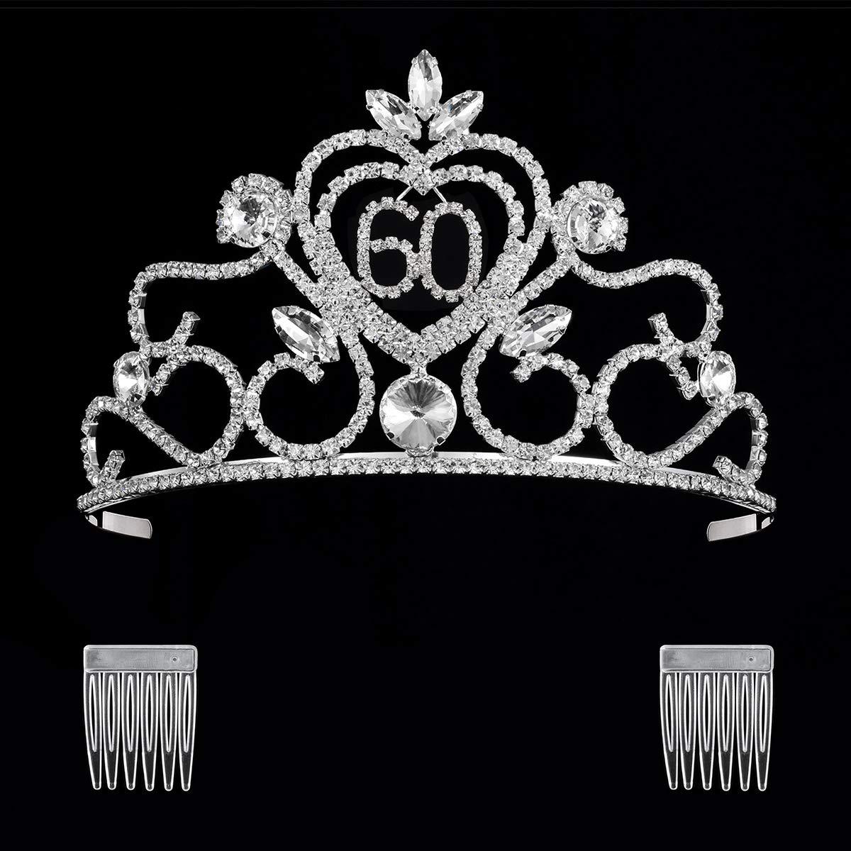 YZHSTONE 60th Birthday Queen Tiara Crown - Silver Women's 60th Birthday ...