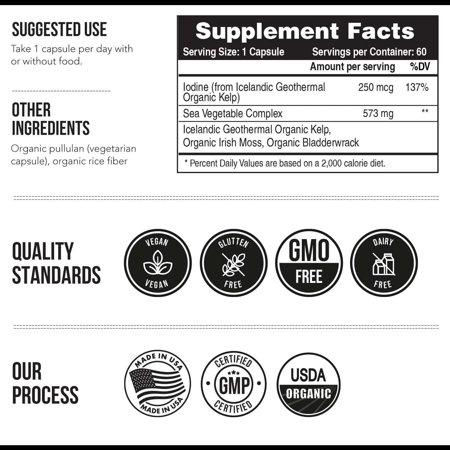 Sea Vegetable Complex Organic Iodine Supplement - 250mcg, Whole Food ...