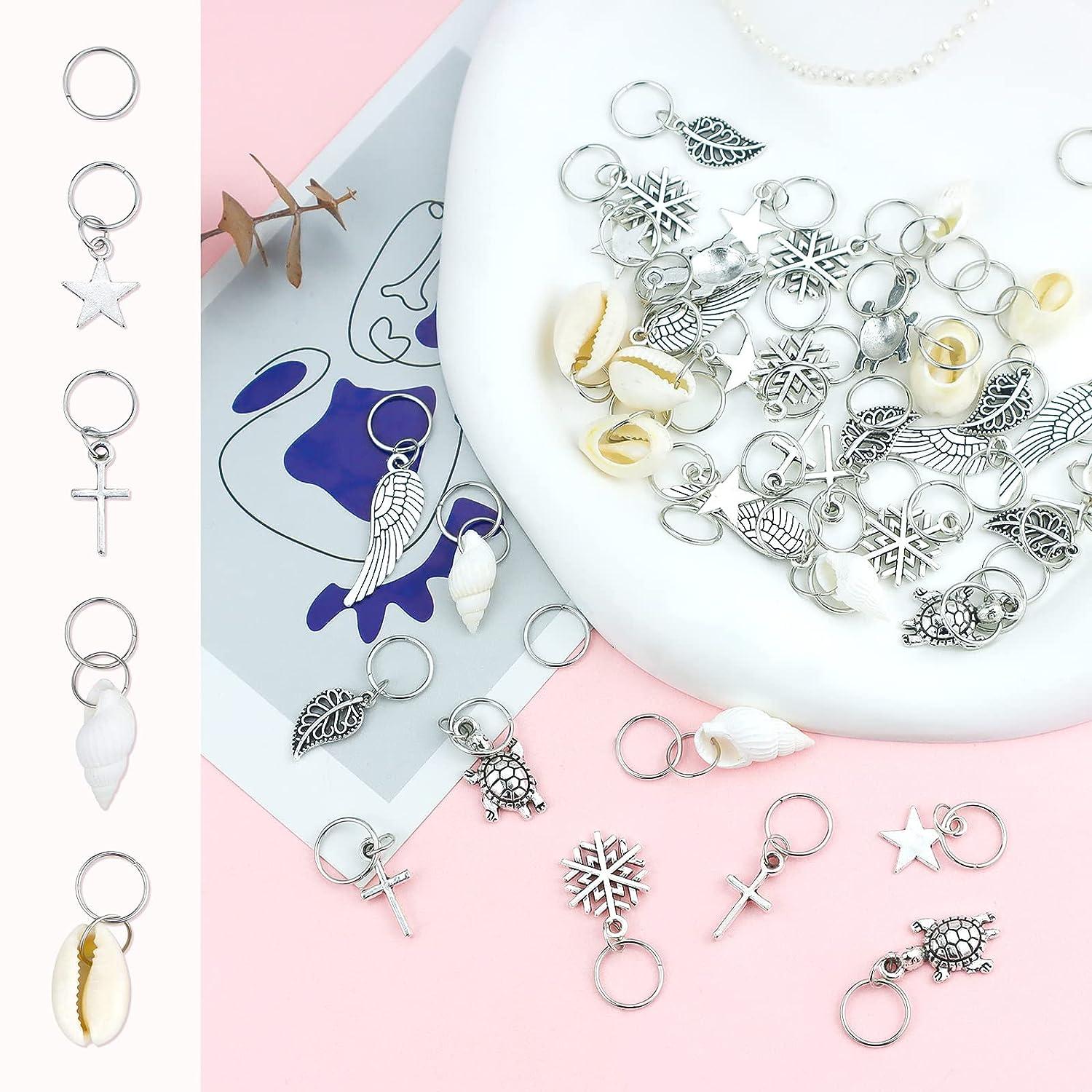 JIALEEY Hair Braid Rings Set - 50PCS Silver Rings with Shell, Leaves ...