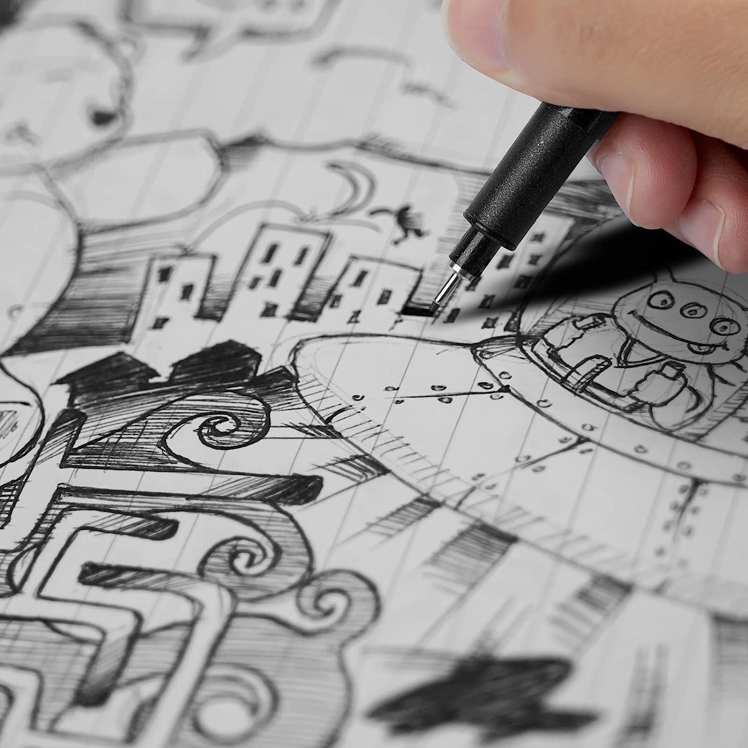 YISAN Black Drawing Pens Set - 12 Art Fineliner Ink Micro-Pens for ...