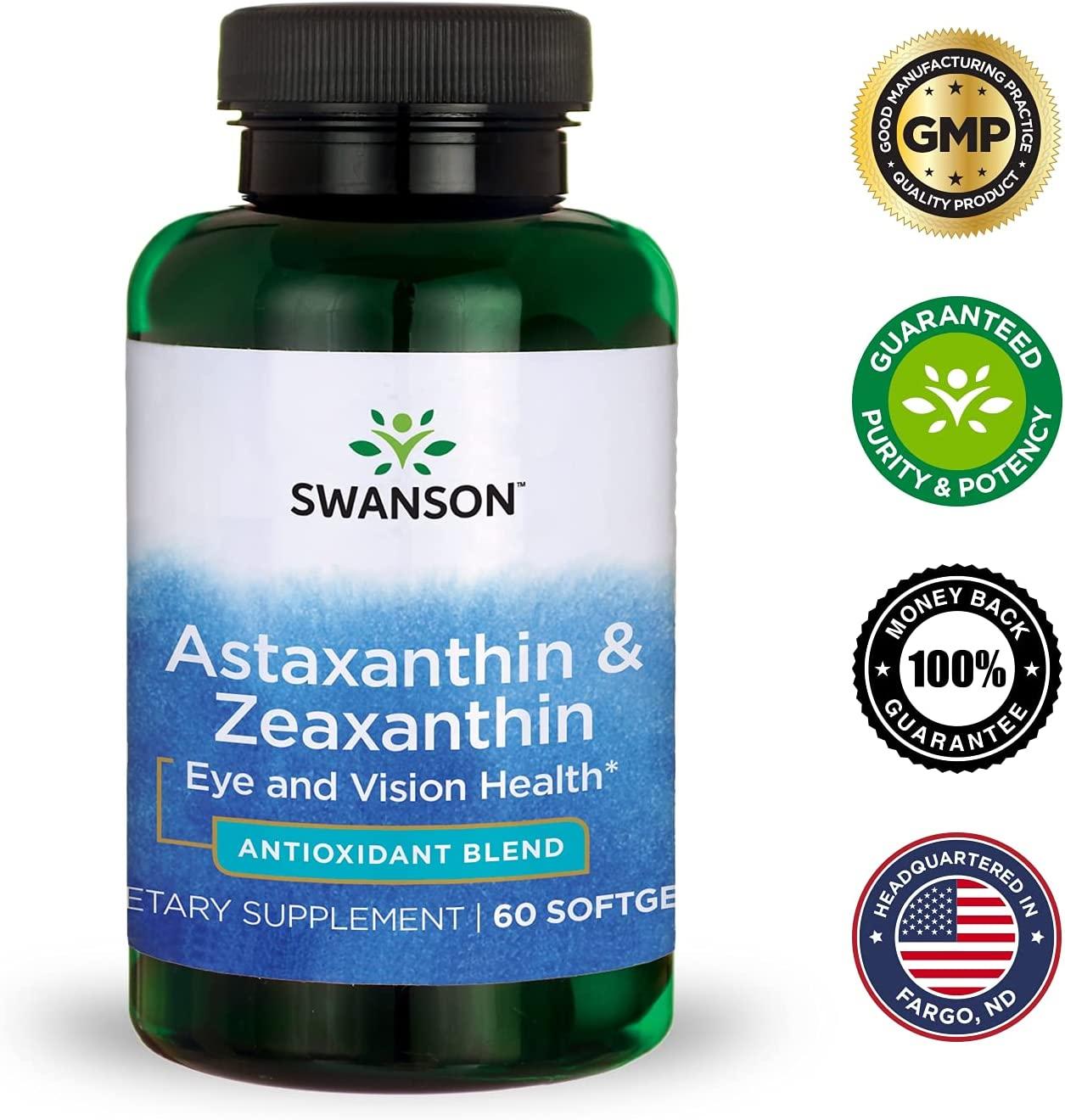 Swanson Astaxanthin & Zeaxanthin 4mg Eye Health Supplement 60 Softgels ...