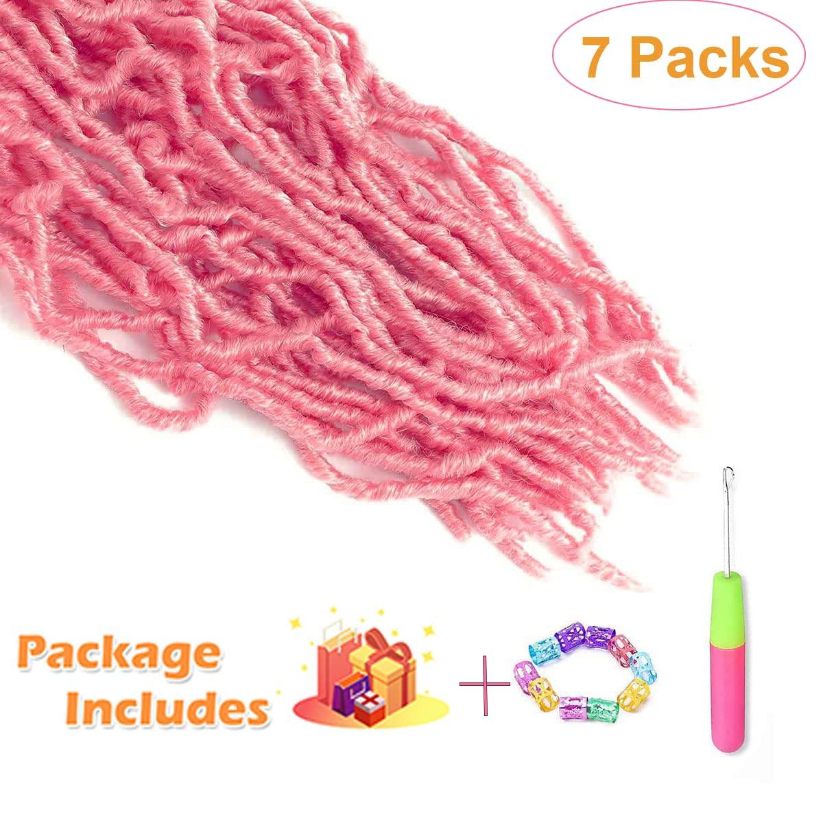 7 Packs Pink 24 Inch Crochet Faux Locs for Black Women - Soft Wavy Pre ...