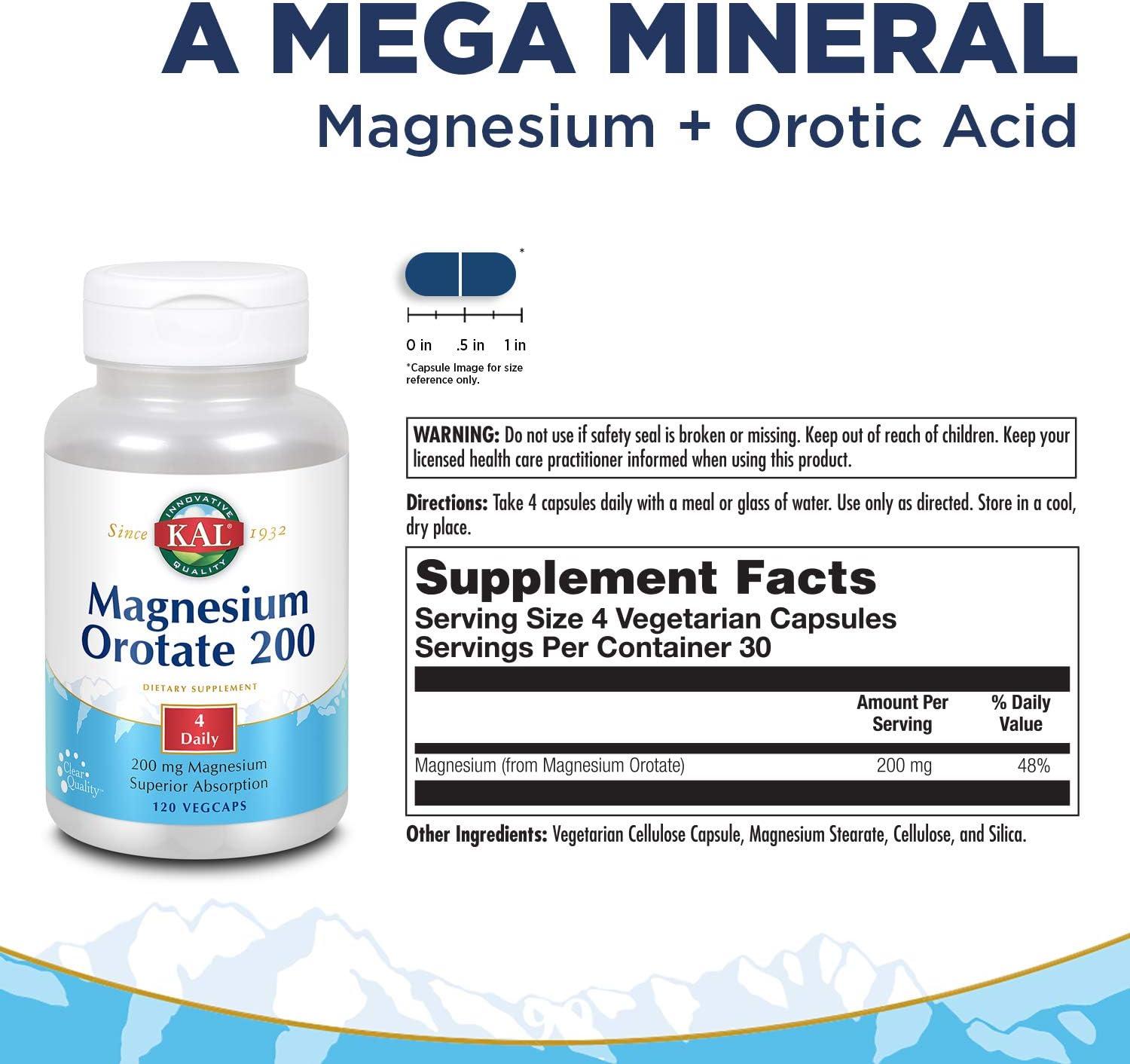 KAL Magnesium Orotate 200mg - 60 Tablets | High Absorption Formula ...