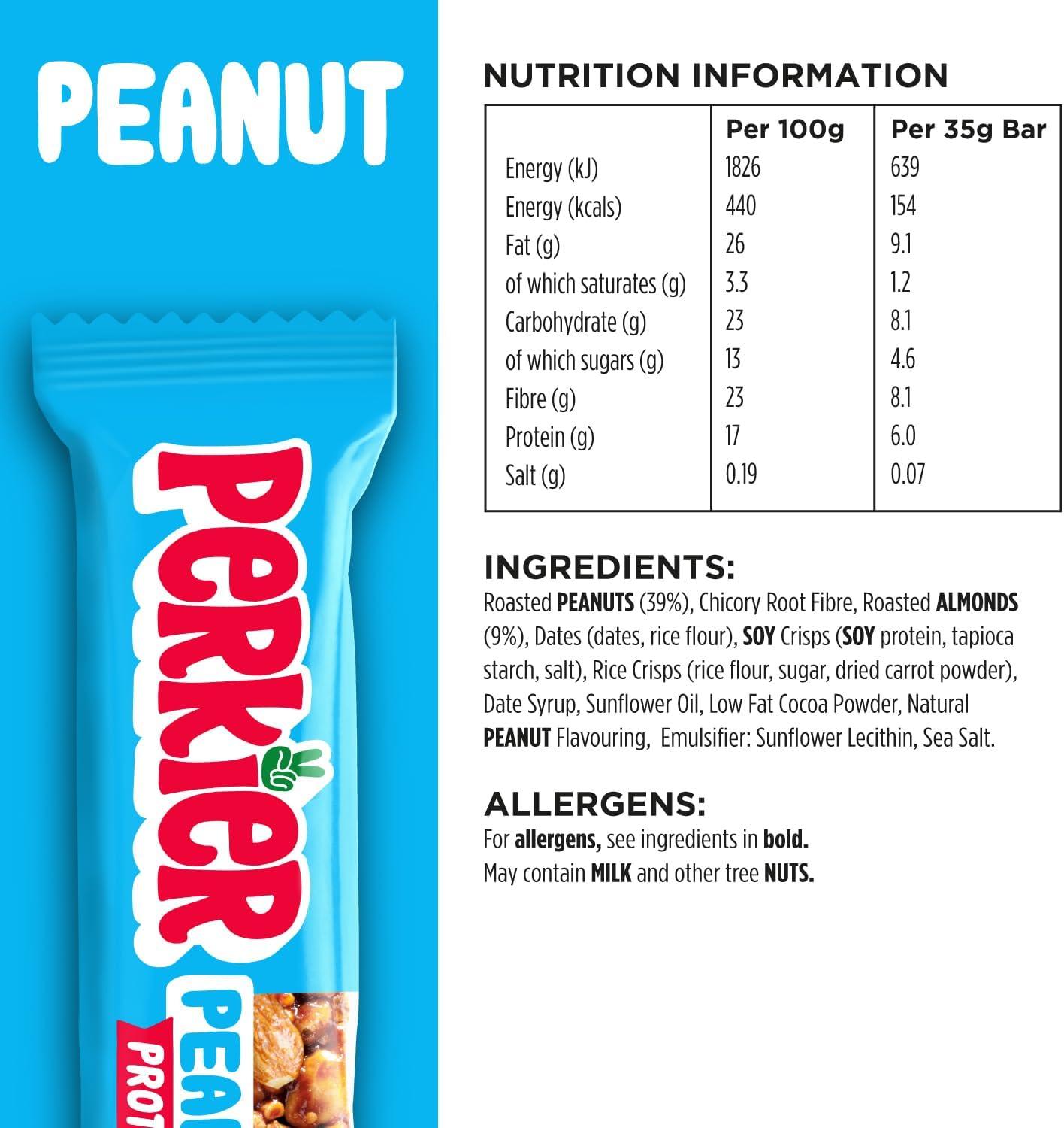Perkier Crunchy Peanut Snack Bars (18 Pack) - Vegan, Gluten Free, High ...