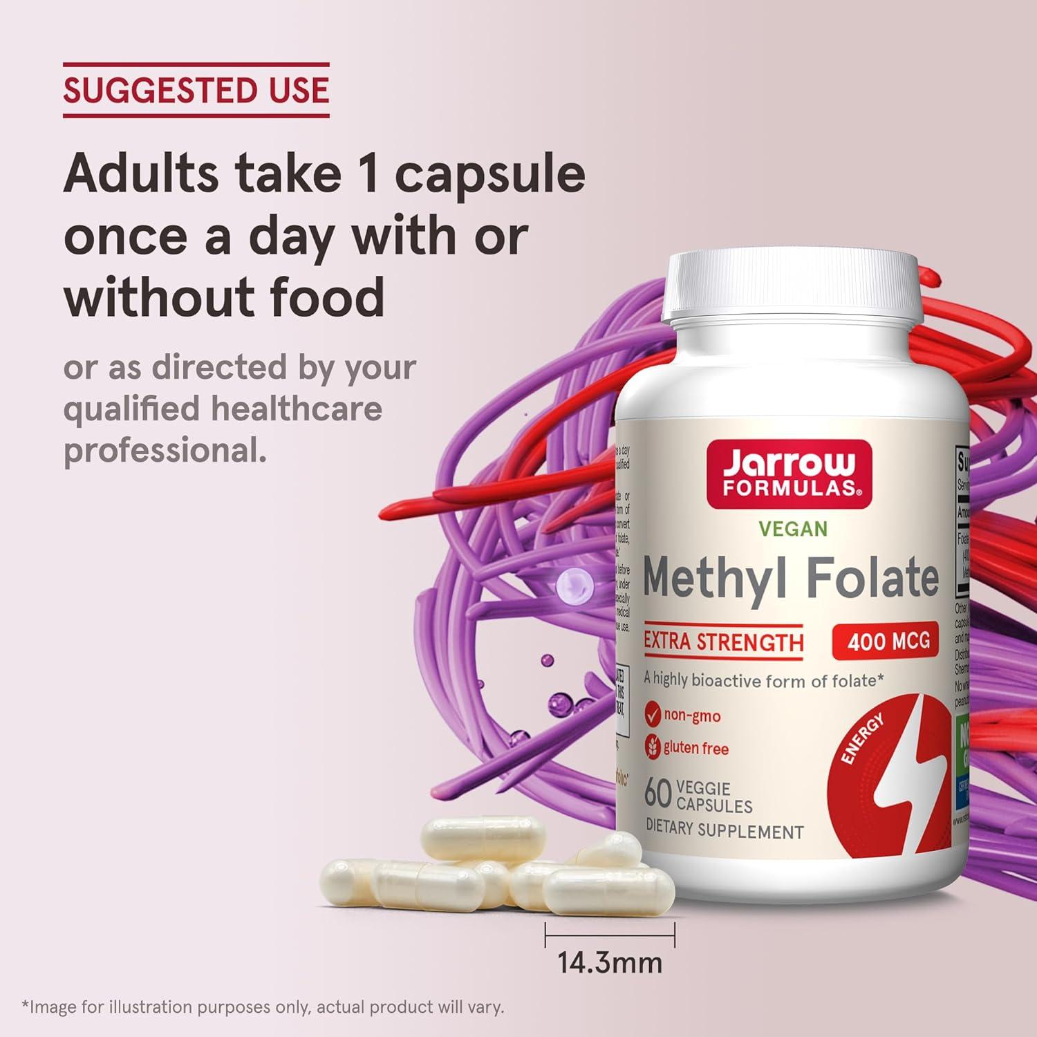 Jarrow Formulas Methyl Folate 400 mcg â€“ 60 Veggie Caps | Enhanced ...