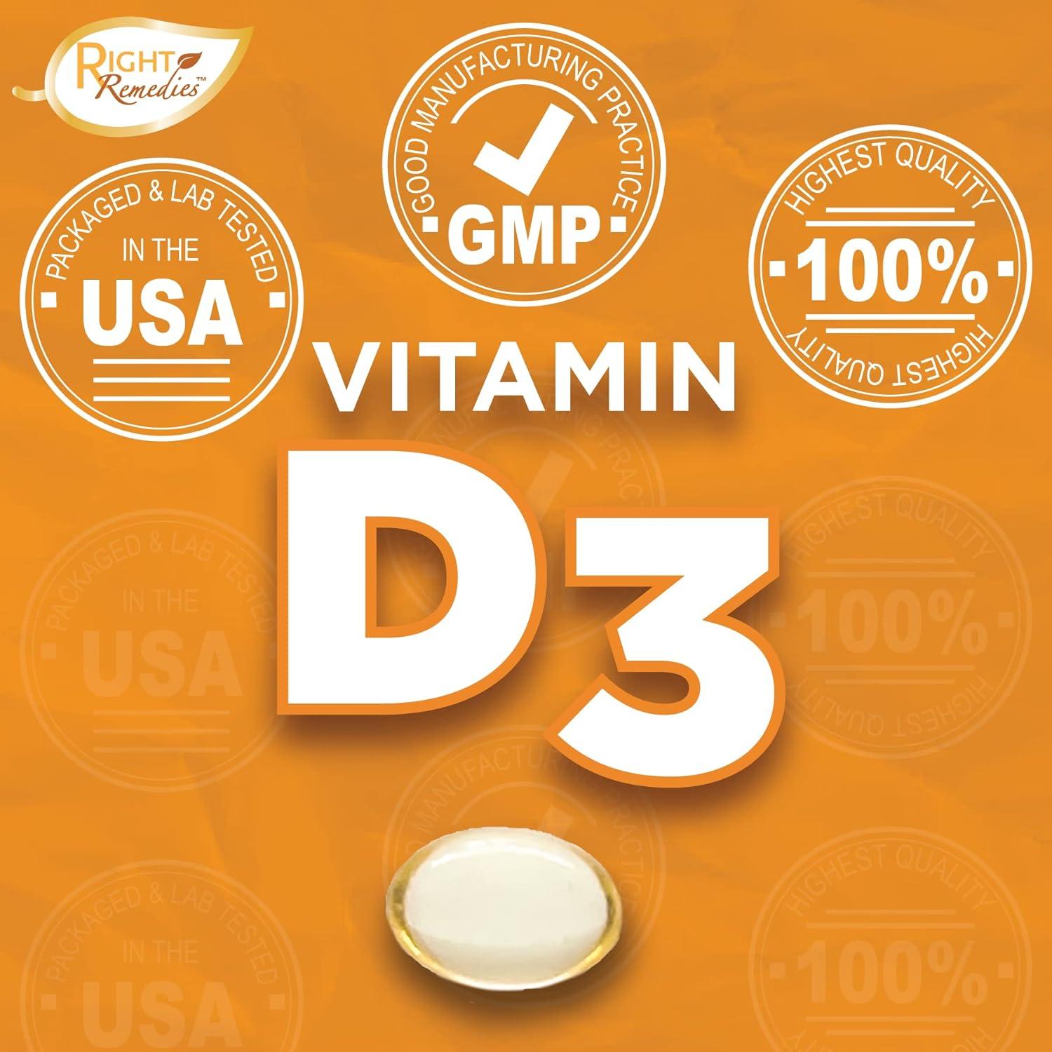 RIGHT REMEDIES Vitamin D3 2000 IU 180 Mini Softgels - Bone, Teeth ...