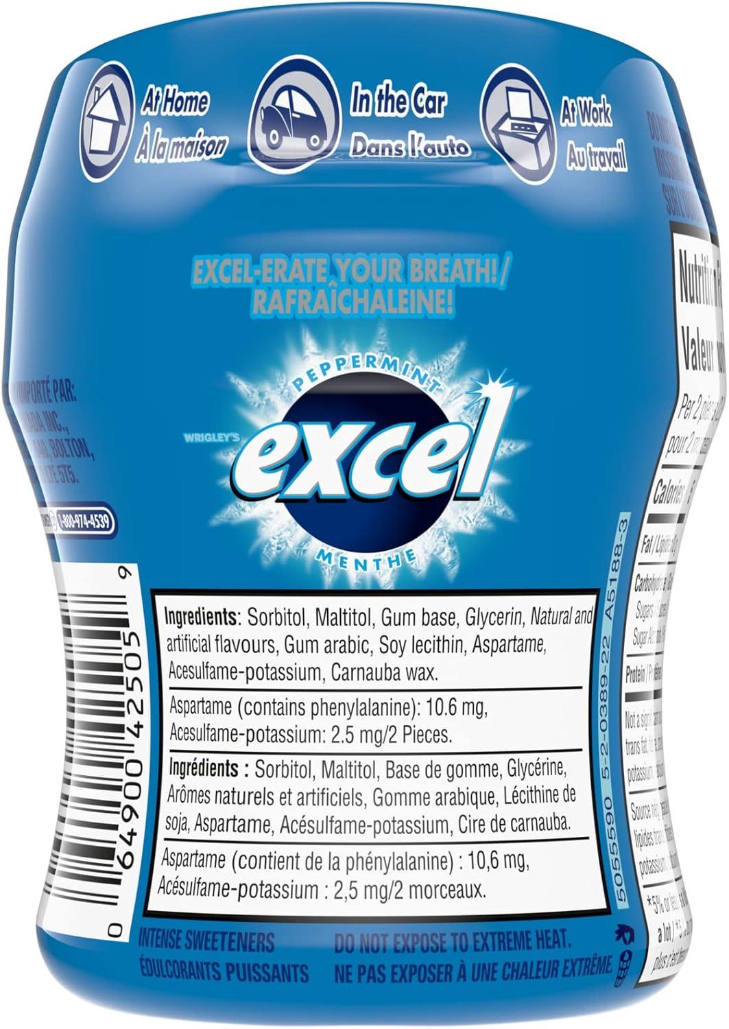 EXCEL Peppermint Flavoured Sugar Free Chewing Gum 60 Pieces 6 Bottles ...