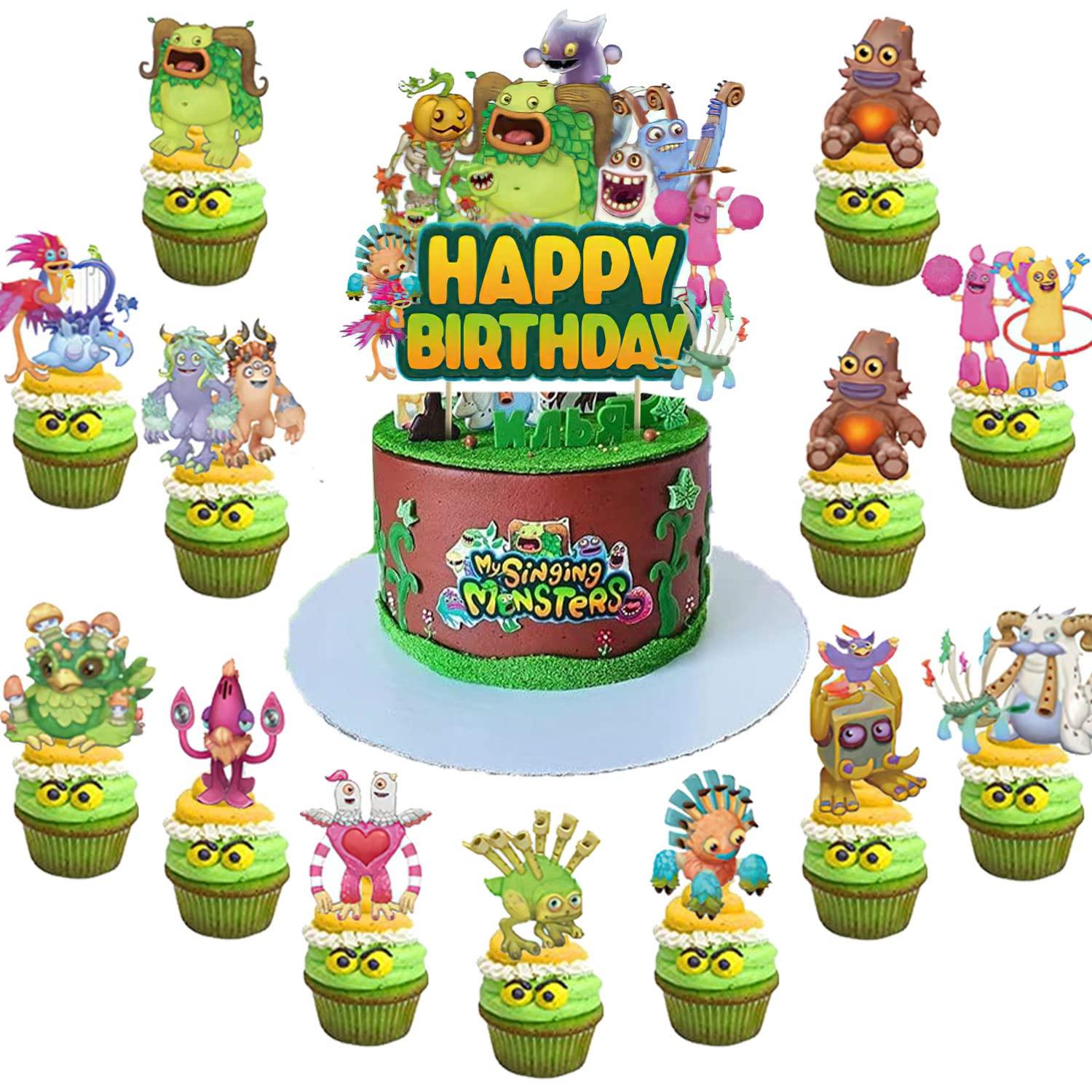 37pcs My Singing Monster Birthday Decorations Singing Monster Cupcake ...