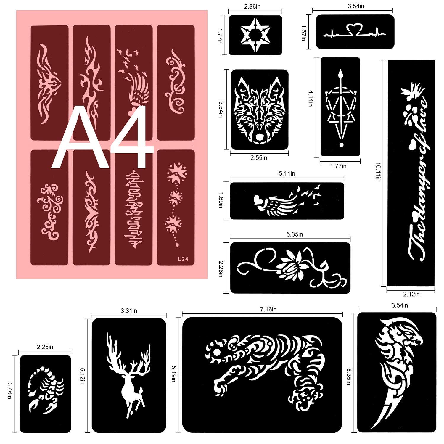 Konsait 123pcs Large Temporary Tattoos Stencils - 20 Sheets Glitter ...