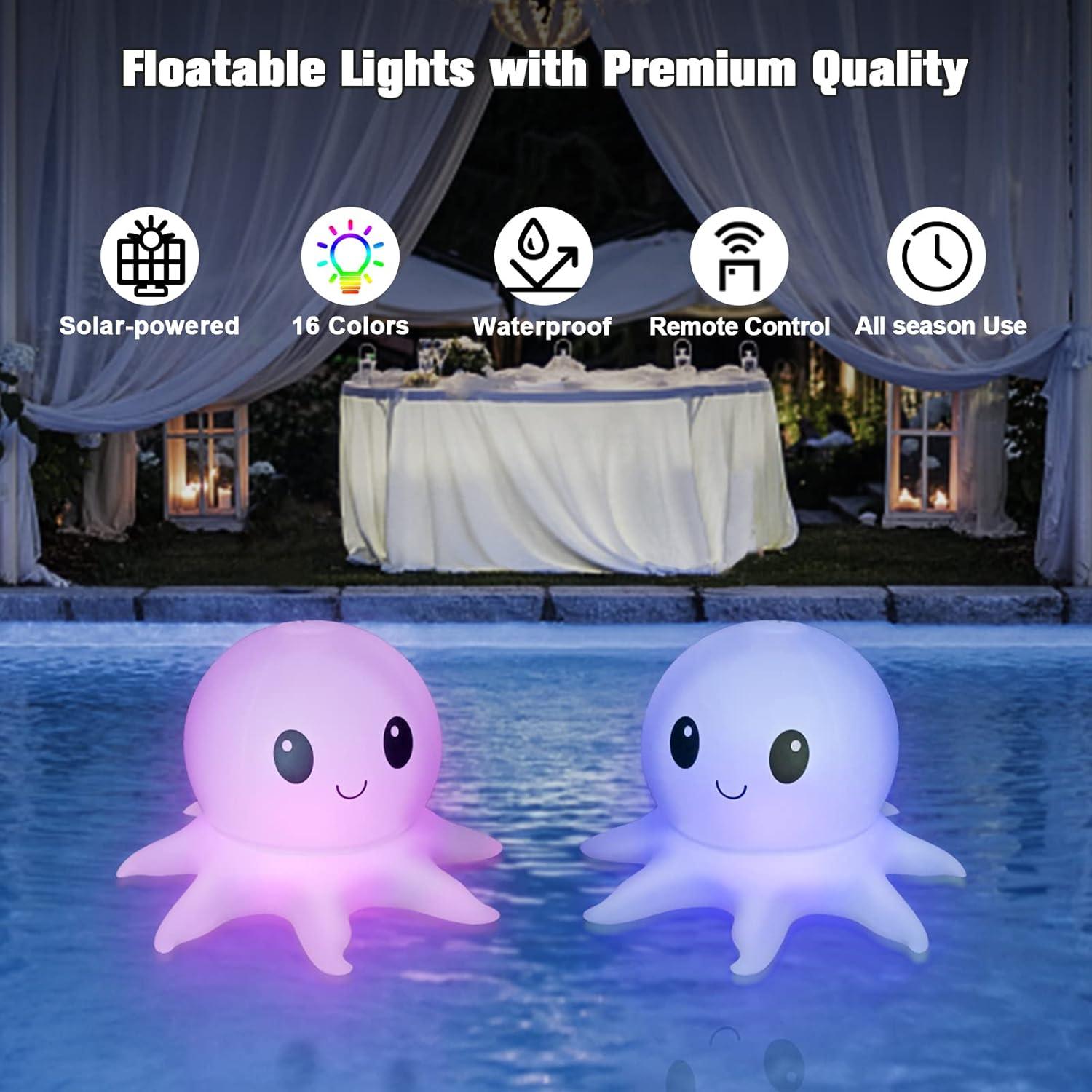 Qoolife Solar Pool Lights - Inflatable Remote Control Octopus Floating ...