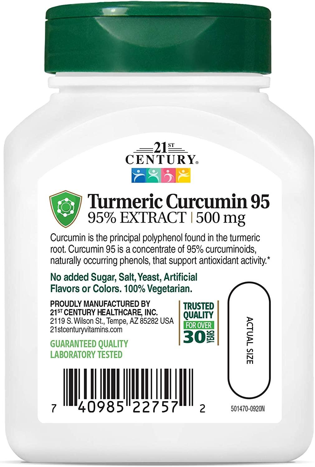21st Century Curcumin 95 - 500mg - 45 Vegetarian Capsules for Health ...