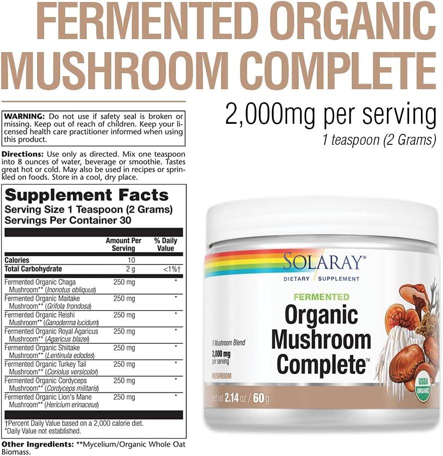 Solaray Organic Fermented Mushroom Complete Powder 2000mg | 60g ...