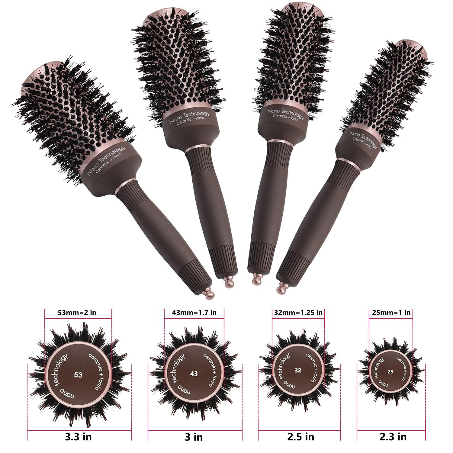 Ceramic Ion Thermal Barrel Round Brush Set - 4 Sizes Boar Bristle for ...