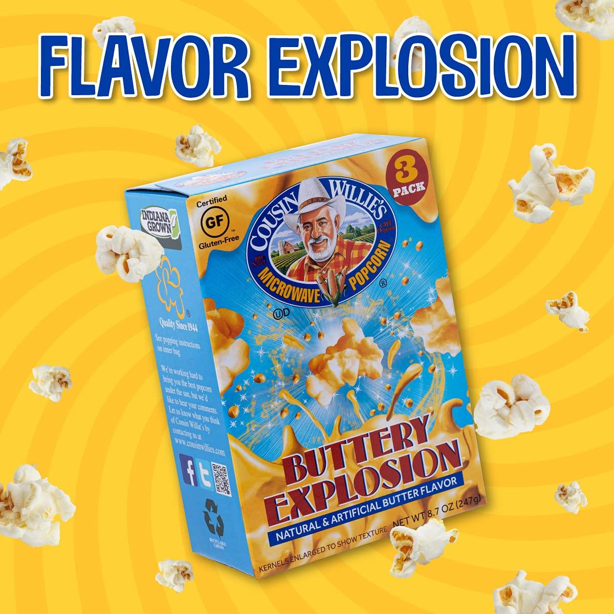 Cousin Willie's Buttery Explosion Microwave Popcorn Bags (4 Boxes, 12 ...