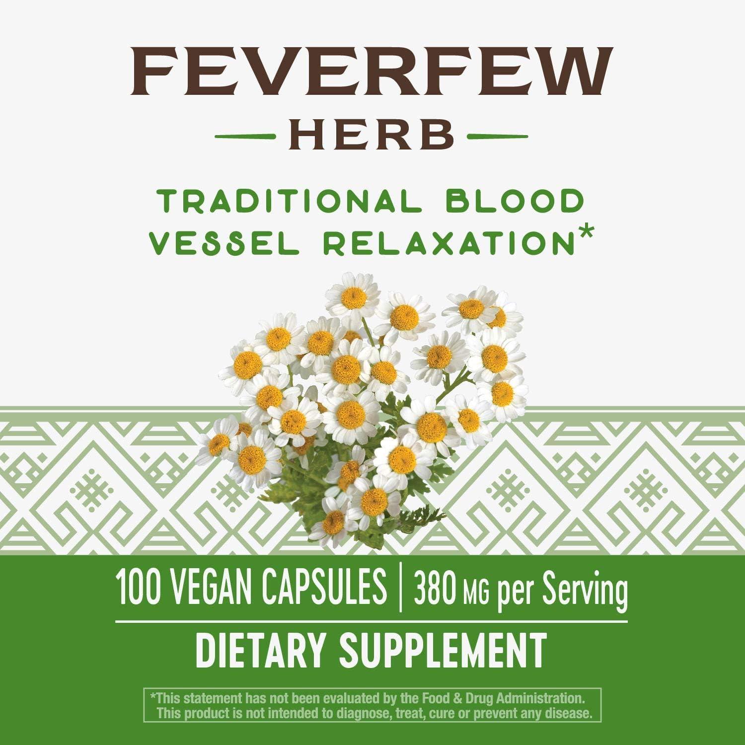 Nature's Way Feverfew Herb 380mg Vegan Capsules - Traditional Blood ...