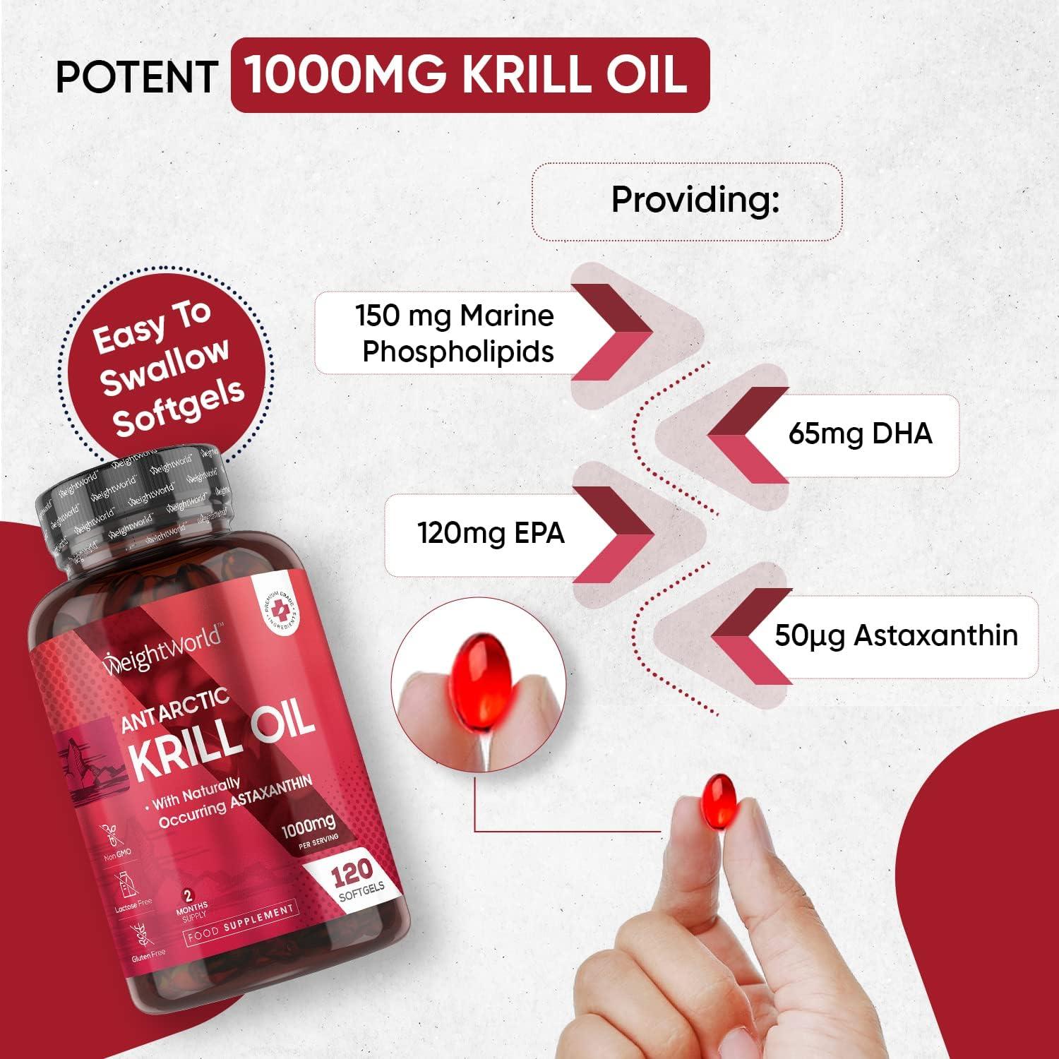 Antarctic Krill Oil Capsules 1000mg - 120 Red Krill Softgels - High ...