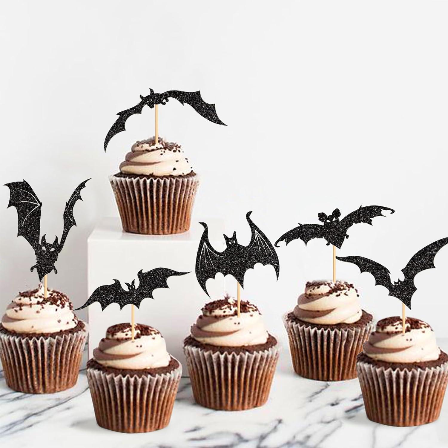 Keaziu 24PCS Bat Halloween Cupcake Toppers Ghost Little Bat Cupcake ...