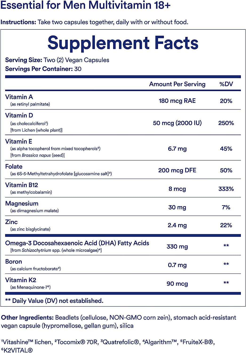 Ritual Men's Multivitamin 18+ with Zinc, Vitamin A, D3 for Immune ...