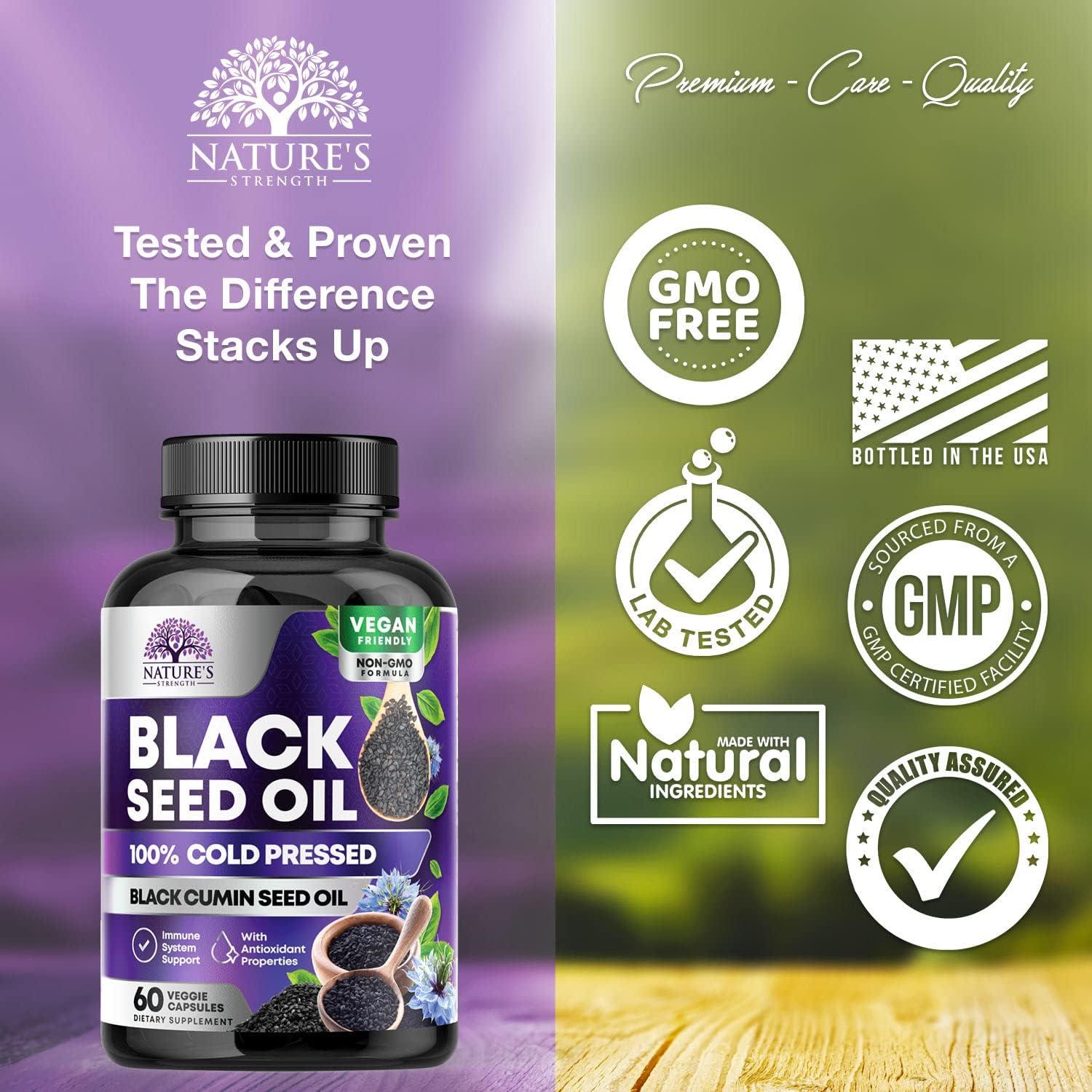 Premium Black Seed Oil Softgel Capsules - Cold Pressed Nigella Sativa ...