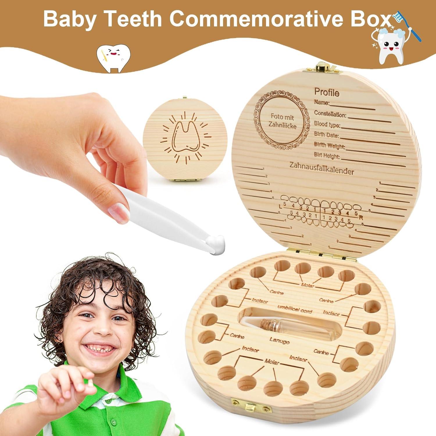 Baby Teeth Save Box - Wooden Milk Teeth Storage Organizer for Boys and ...