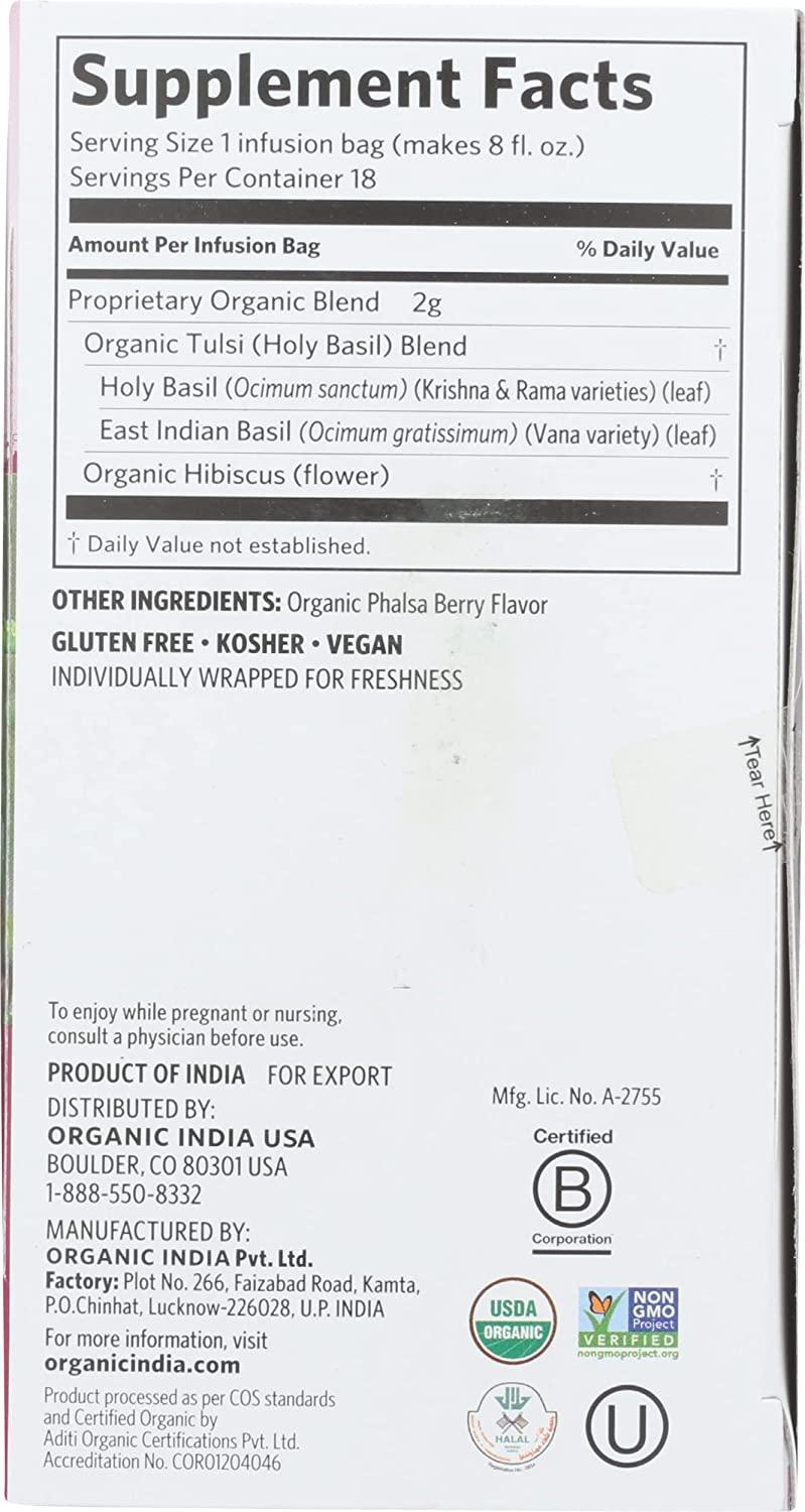 Organic India Tulsi Hibiscus Tea Infusion - 18 Count - Herbal Wellness Brew | Buy Now with ...
