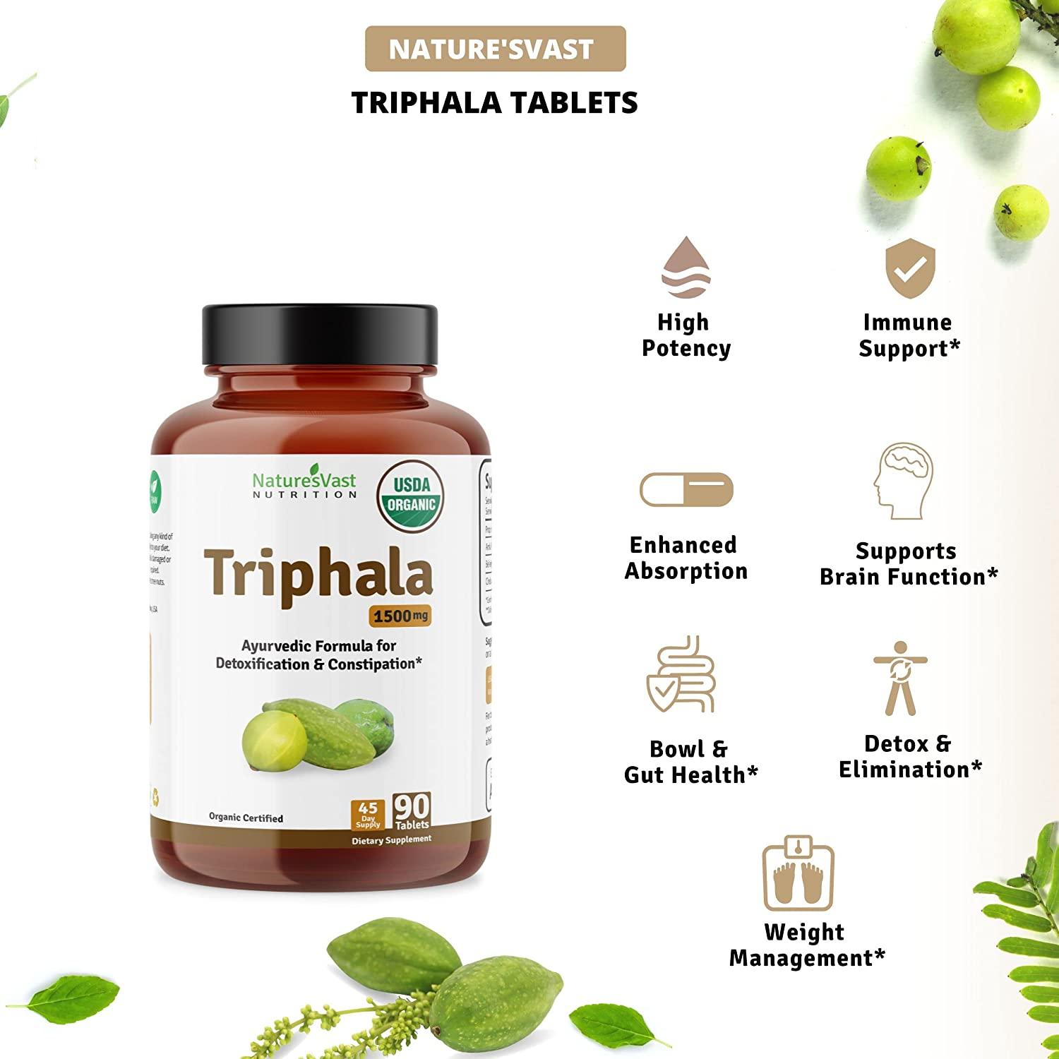 Organic USDA Certified Triphala Tablets - 1500mg Gut Health & Detox ...